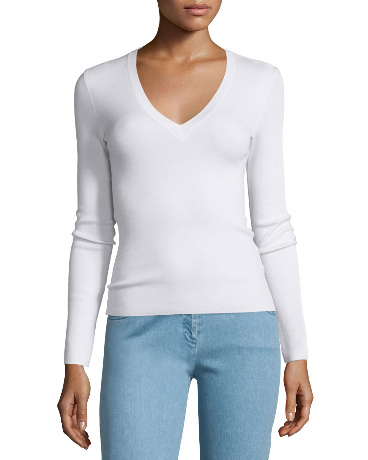 Lyst Michael Kors Long Sleeve V Neck Top In White