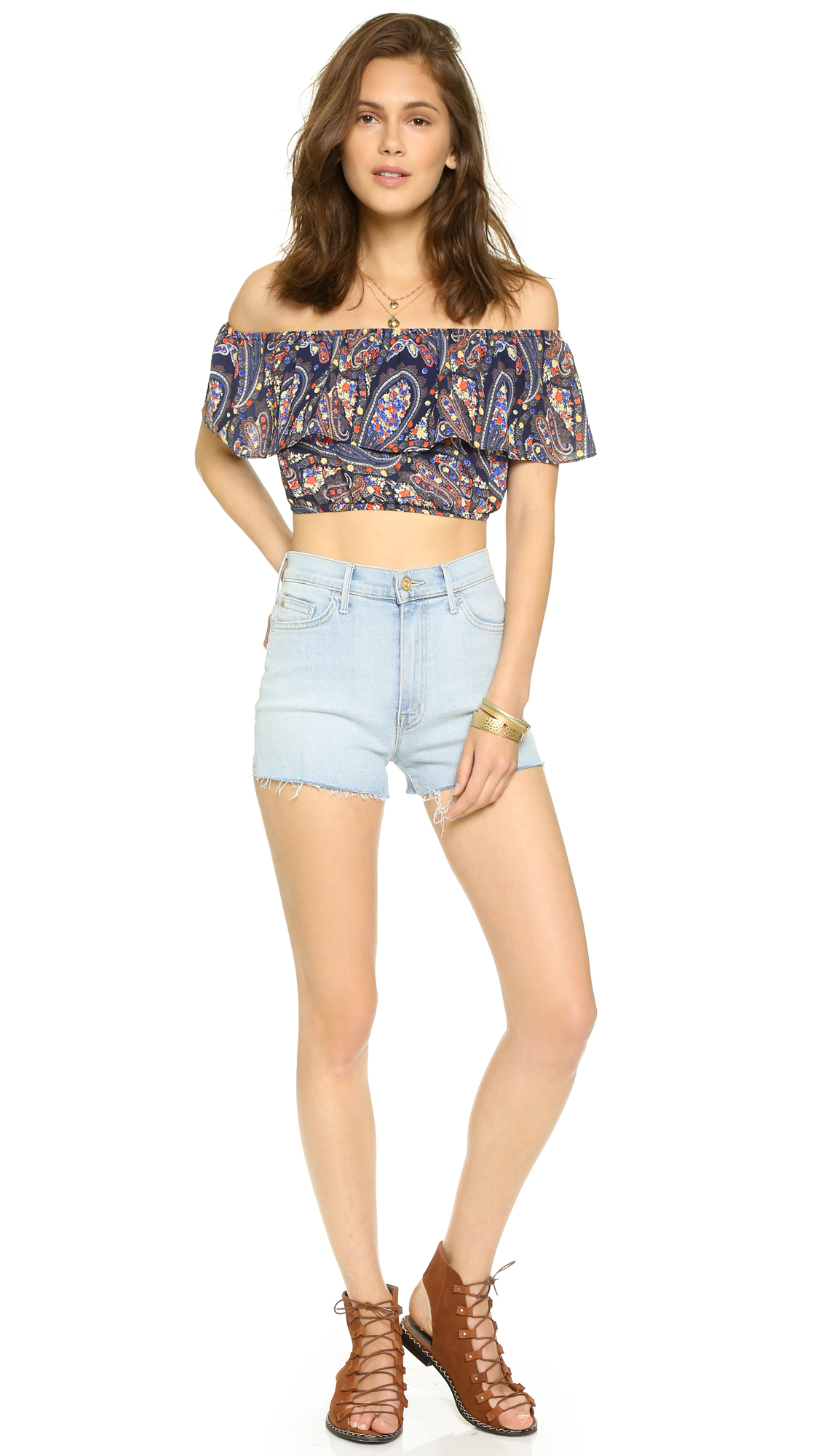 Lyst - Glamorous Ruffle Crop Top - Navy/red in Blue