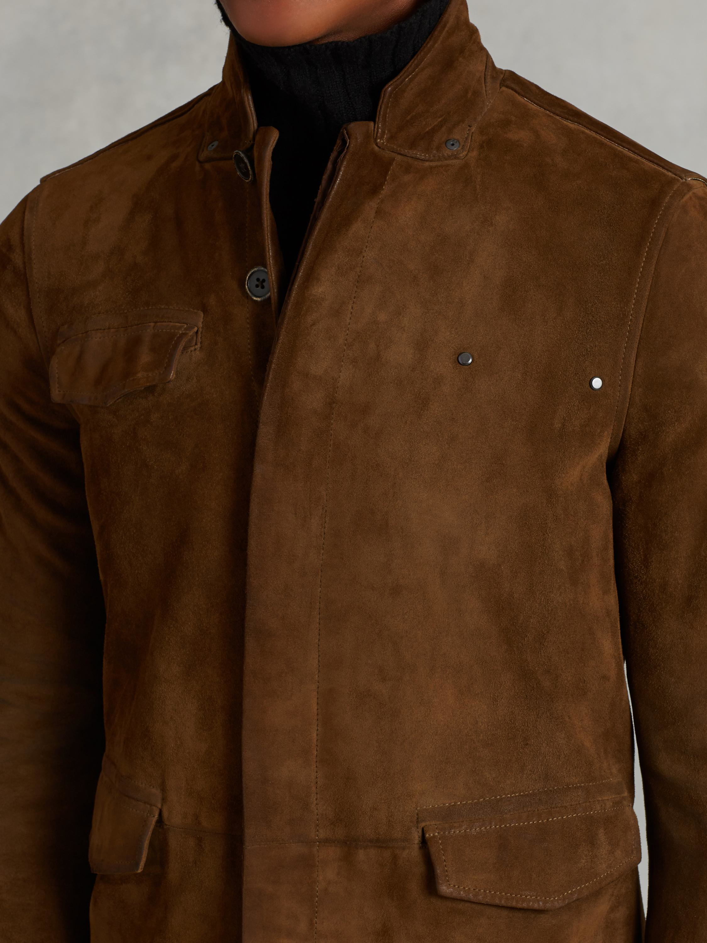 John Varvatos Suede Jacket With Rivet Detail in Brown for Men - Lyst