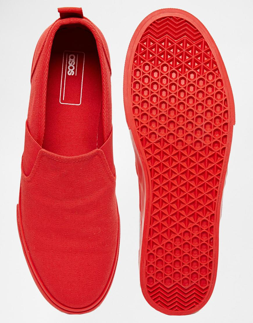ASOS Slip On Plimsolls In Canvas in Red for Men - Lyst