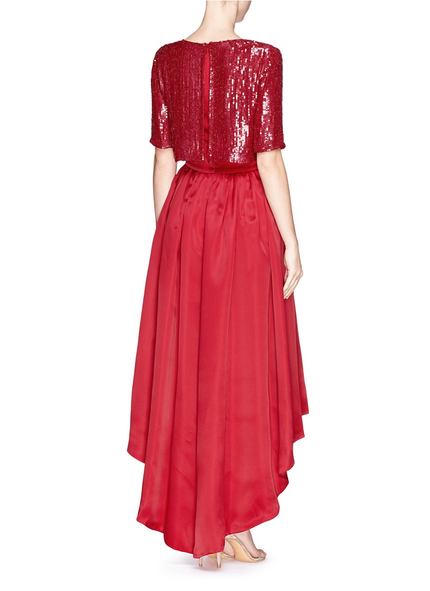 St John Sequin Paillette Silk Organdy Cascade Dress In Red Lyst
