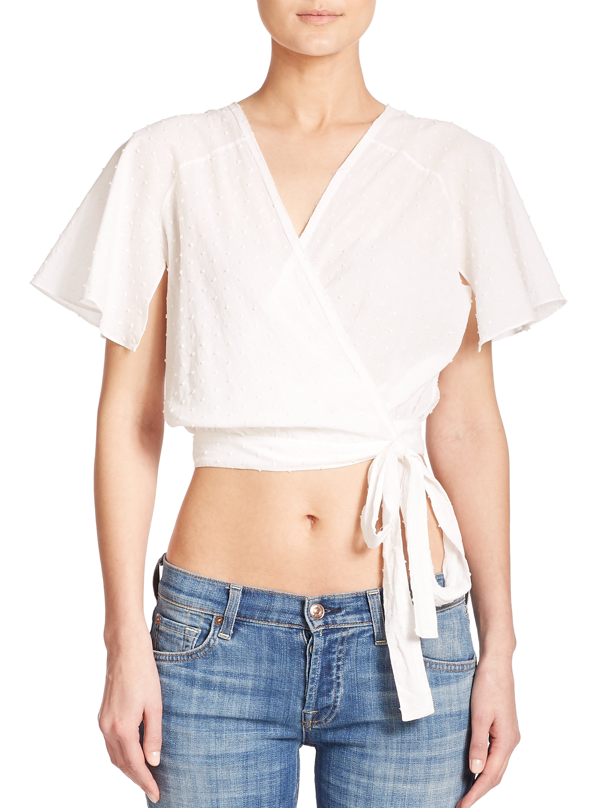 Lyst - Loveshackfancy Coquette Cotton Cropped Wrap Top in White