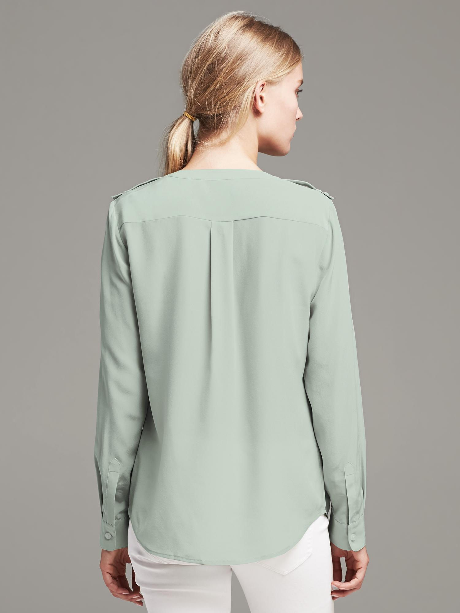 Lyst Banana Republic Heritage Sage Silk Military Blouse In Green