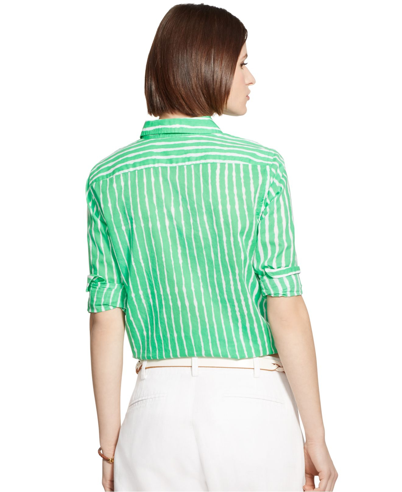 Lyst Lauren By Ralph Lauren Striped Tie Front Shirt In Green