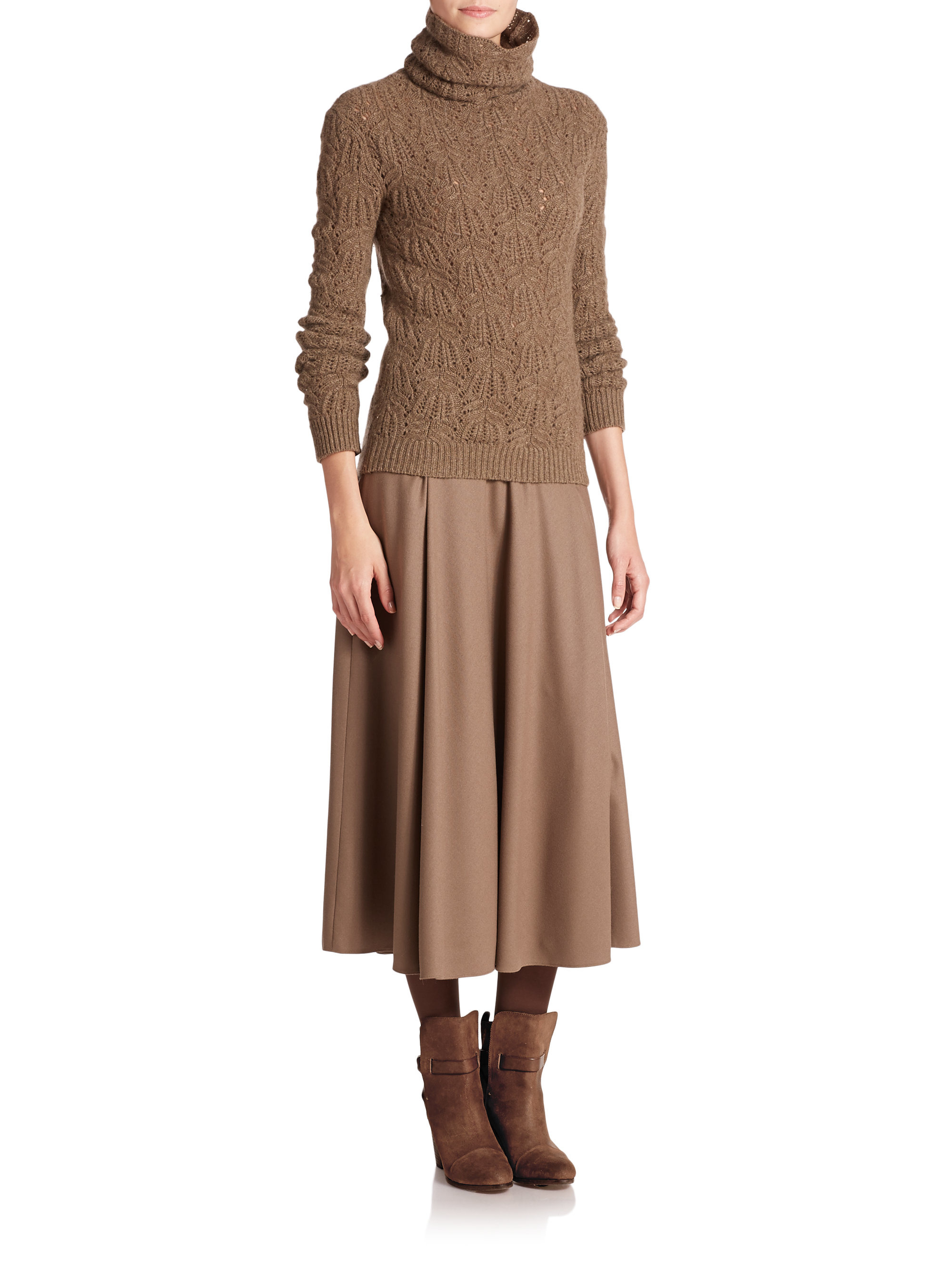 Ralph Lauren Merino Wool Skirt in Brown - Lyst