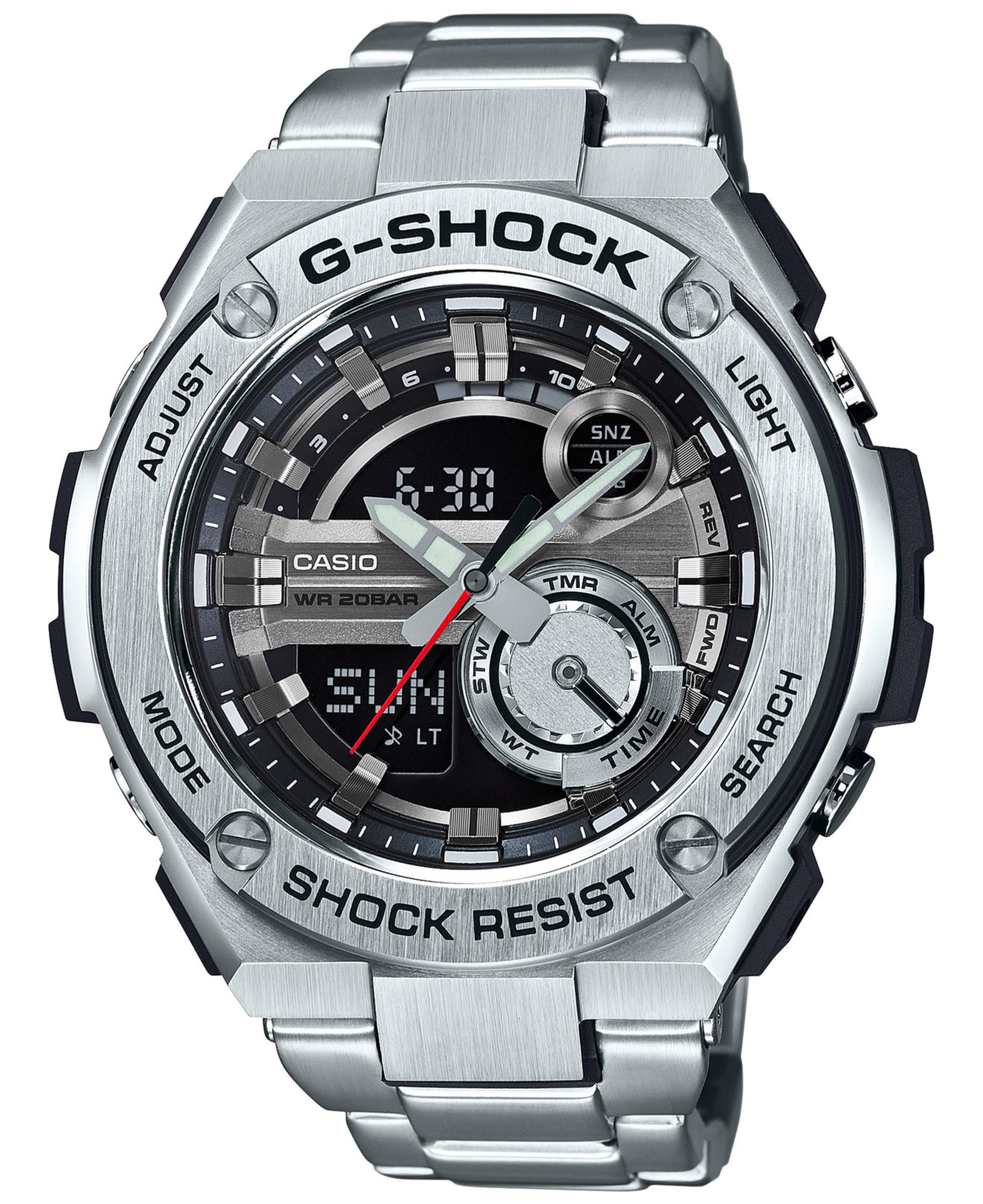 G Shock Mens Analog Digital Silver Tone Resin Bracelet Watch 59x52mm