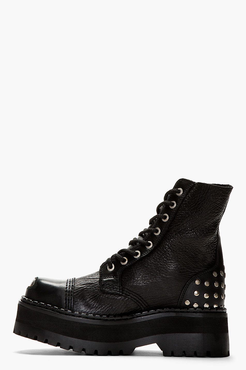 Underground Black Leather Steel Toe Platform Combat Boots for Men - Lyst