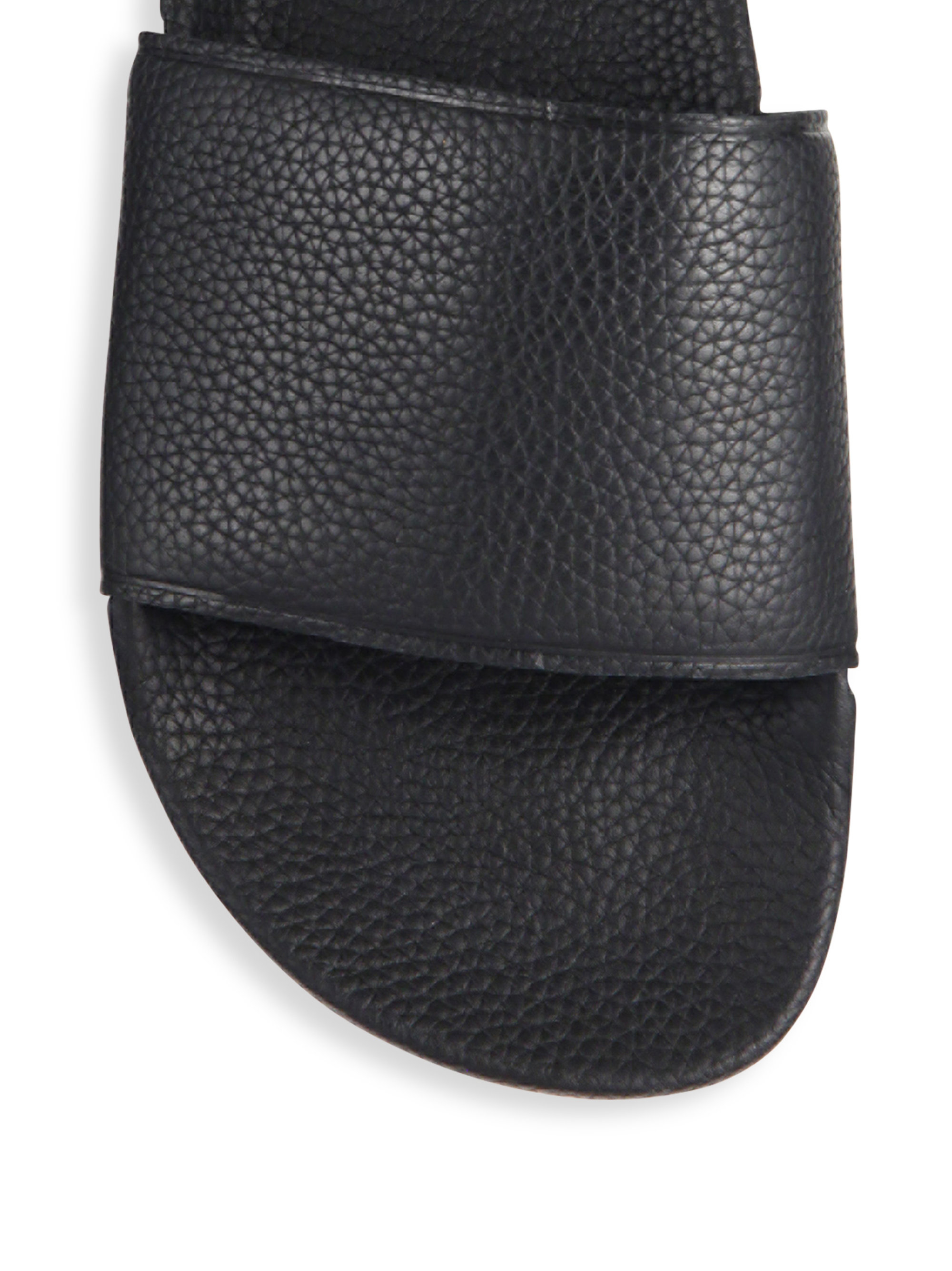 COACH Leather Textured Slide Sandal in Black for Men - Lyst