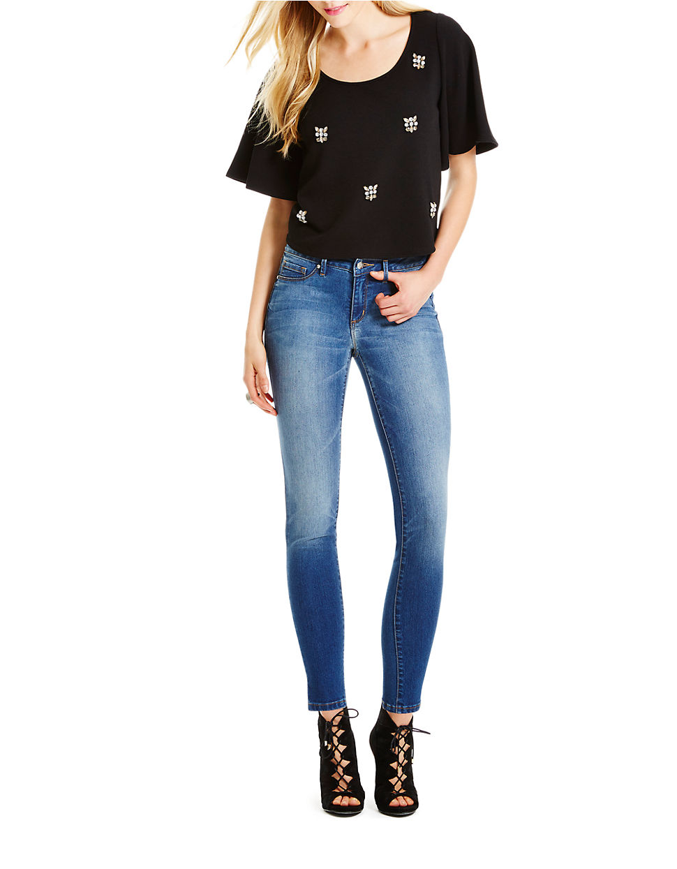 Jessica Simpson Embellished Crop Top In Black Lyst
