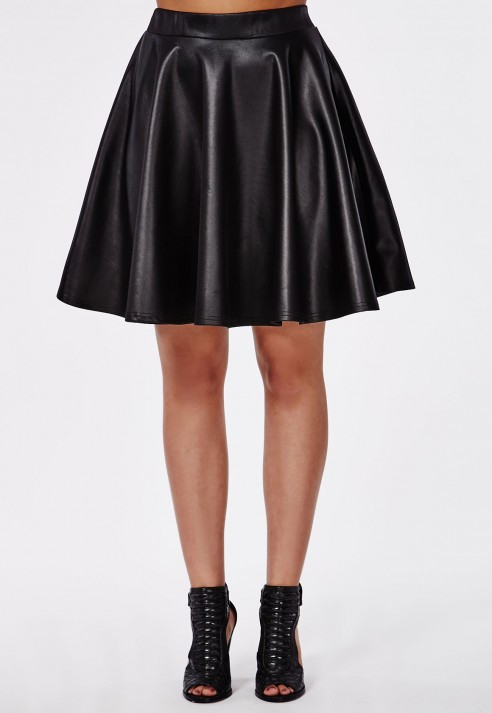 Lyst Missguided Plus Size Wet Look Skater Skirt In Black