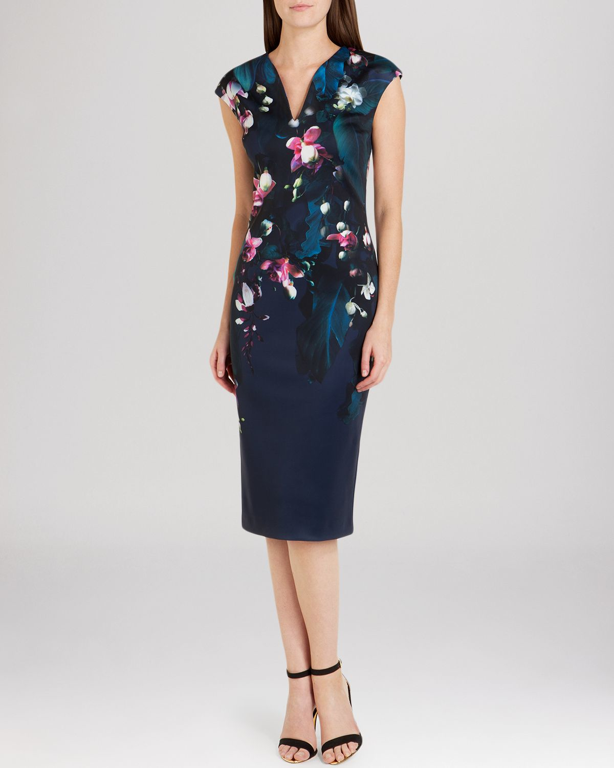 Ted Baker Antonya Floral Print Midi Dress In Blue Lyst