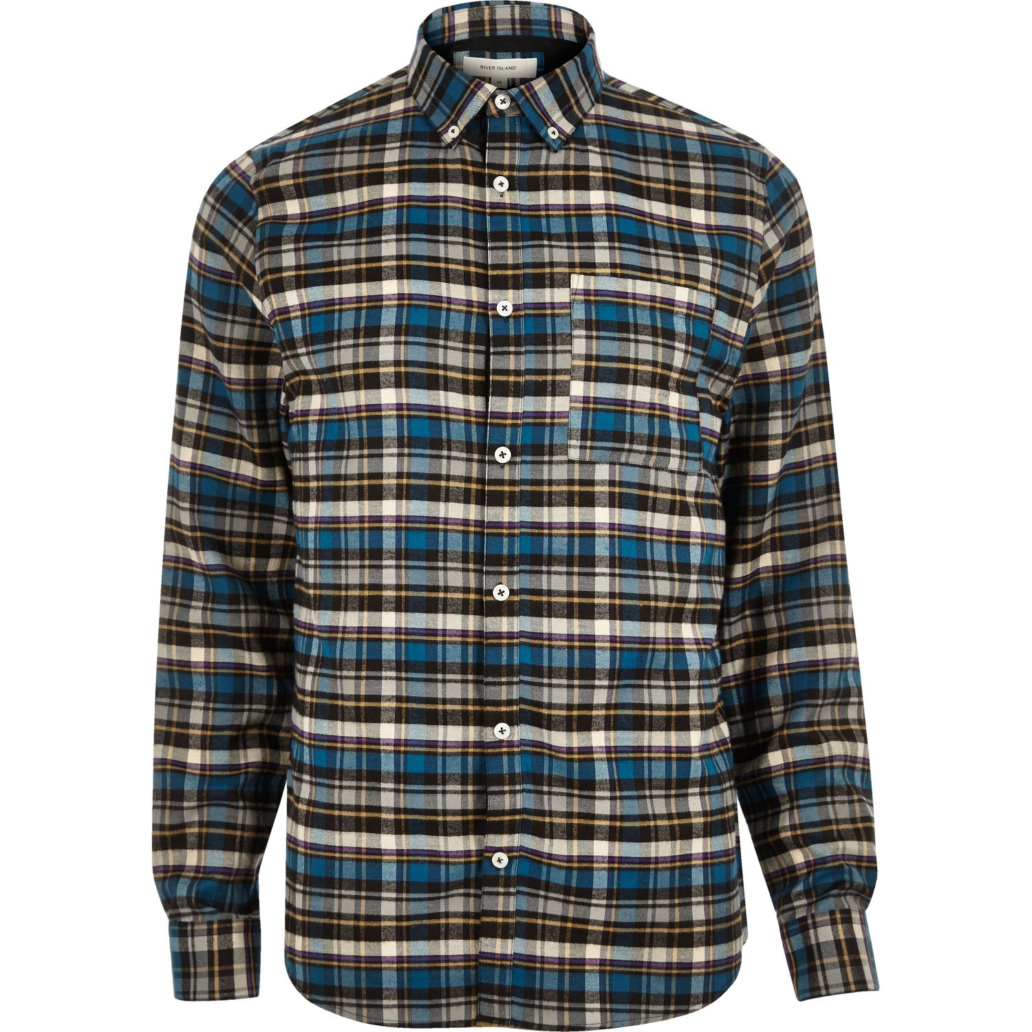 River island Blue Check Flannel Shirt in Blue for Men | Lyst
