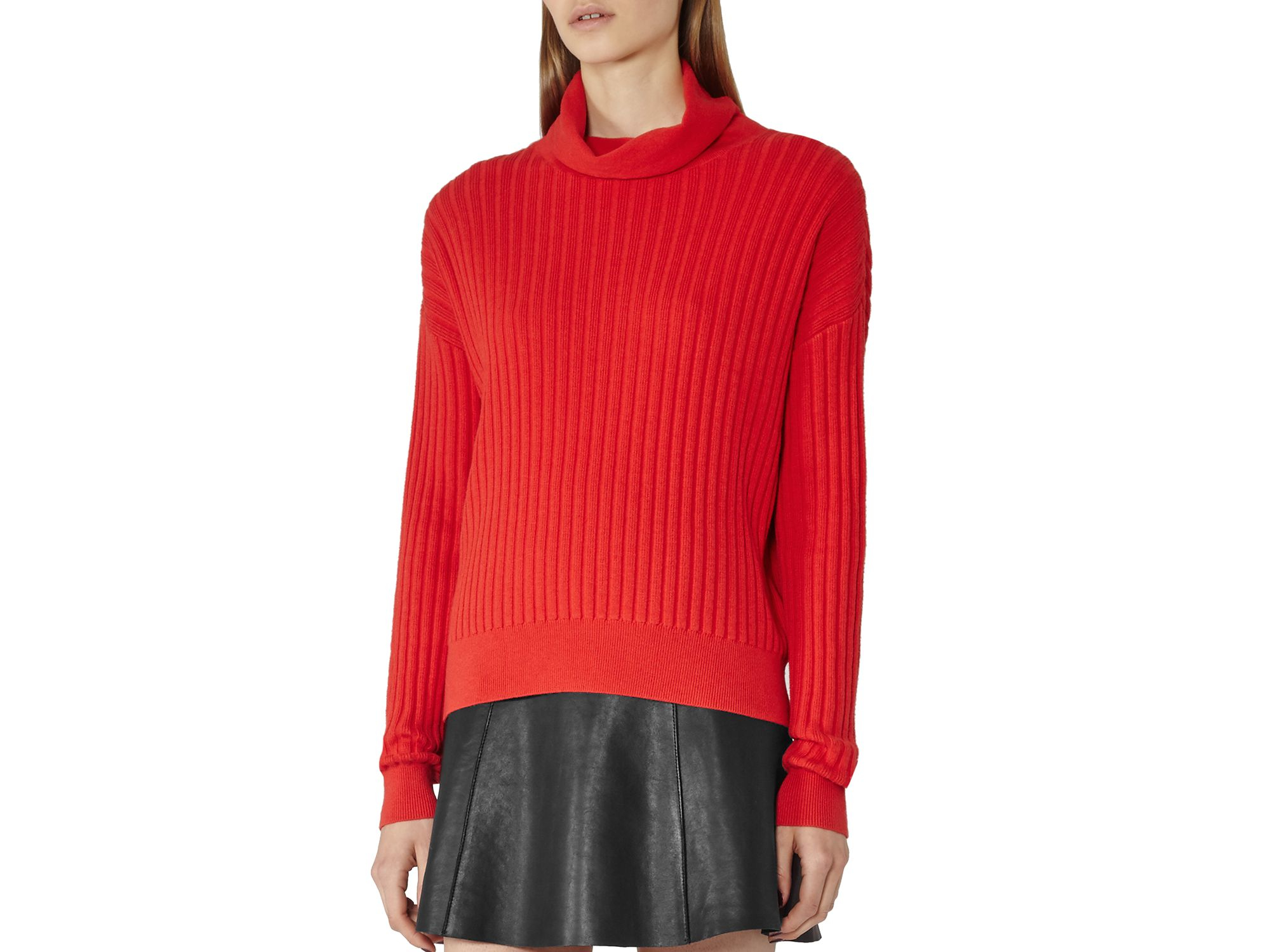 Reiss Wool Clarisse Ribbed Turtleneck Sweater In Cherry Red Red Lyst