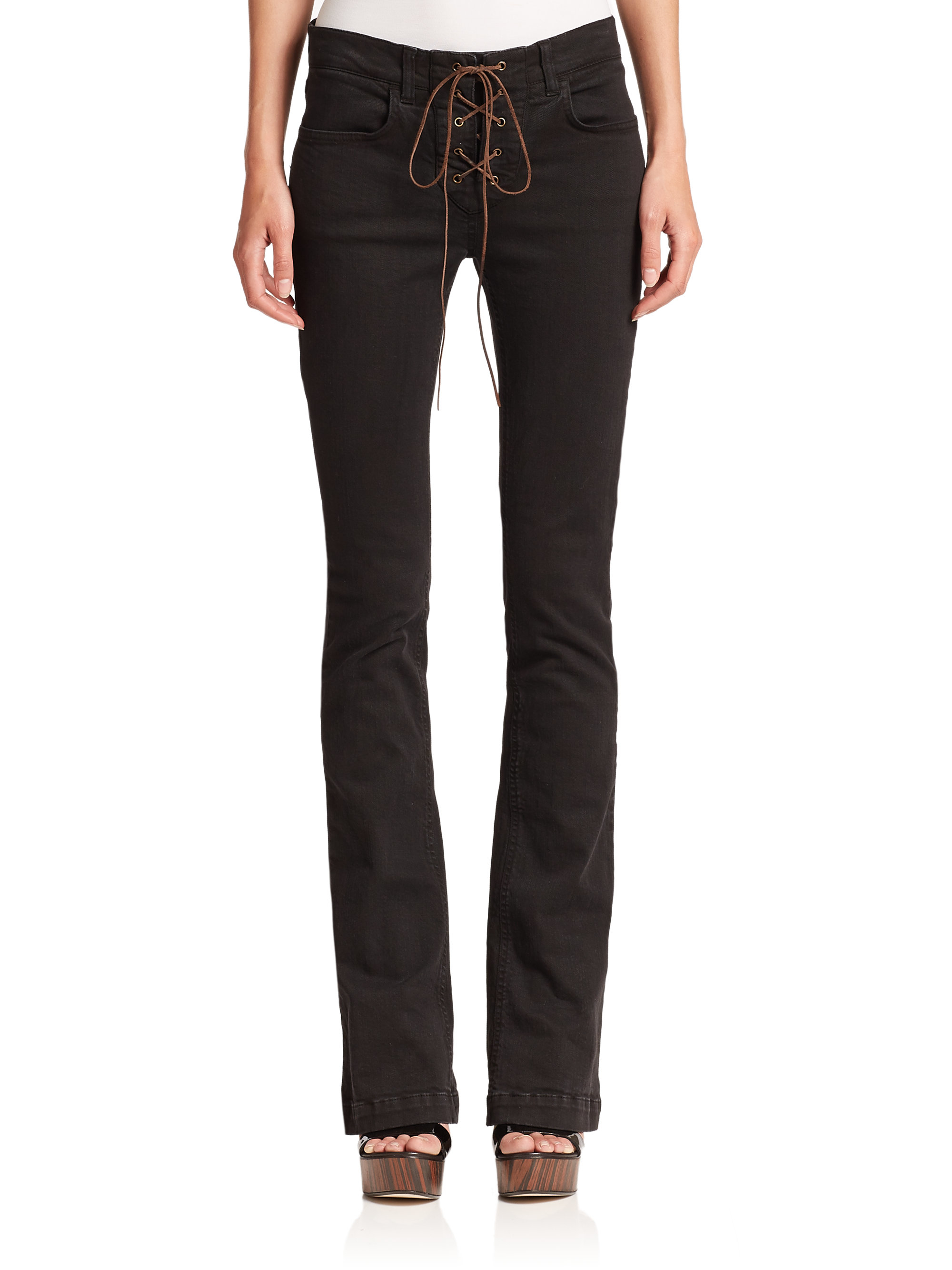 Lyst - Etro Lace-up Front Denim Flared Jeans in Black