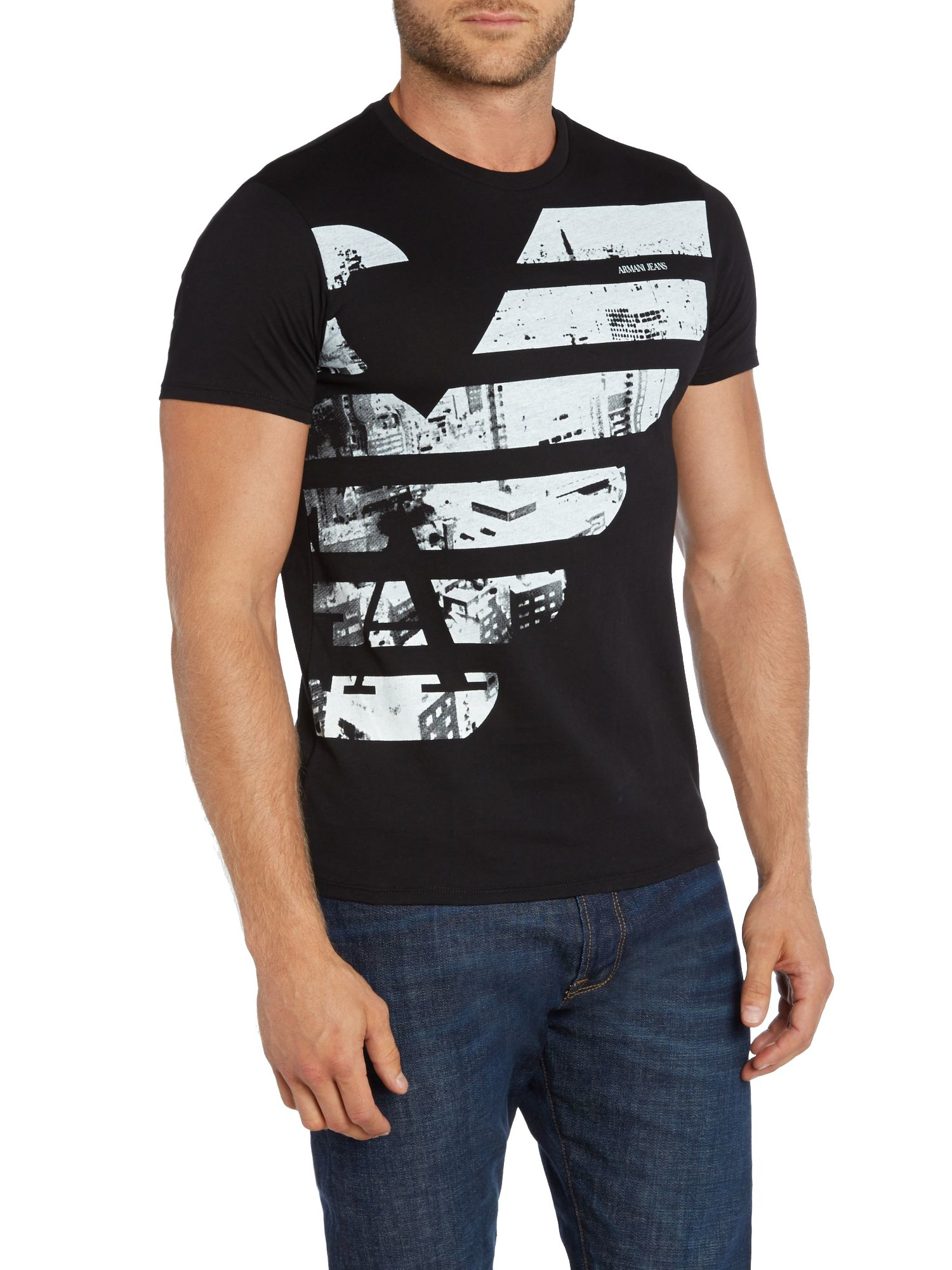 Armani Jeans Slim Fit Half Eagle Logo Printed T Shirt In Black For Men