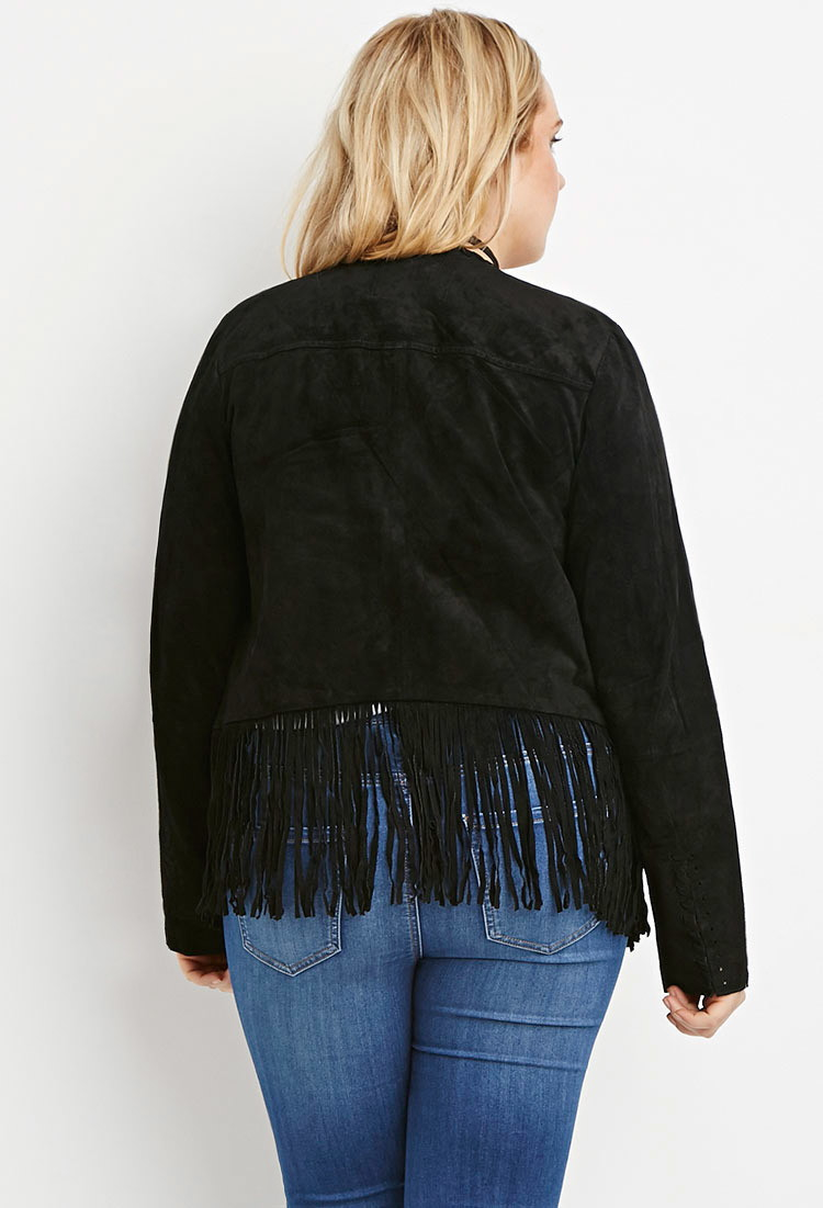 Lyst - Forever 21 Plus Size Genuine Suede Fringed Jacket in Black Lyst - Forever 21 Plus Size Genuine Suede Fringed Jacket in Black