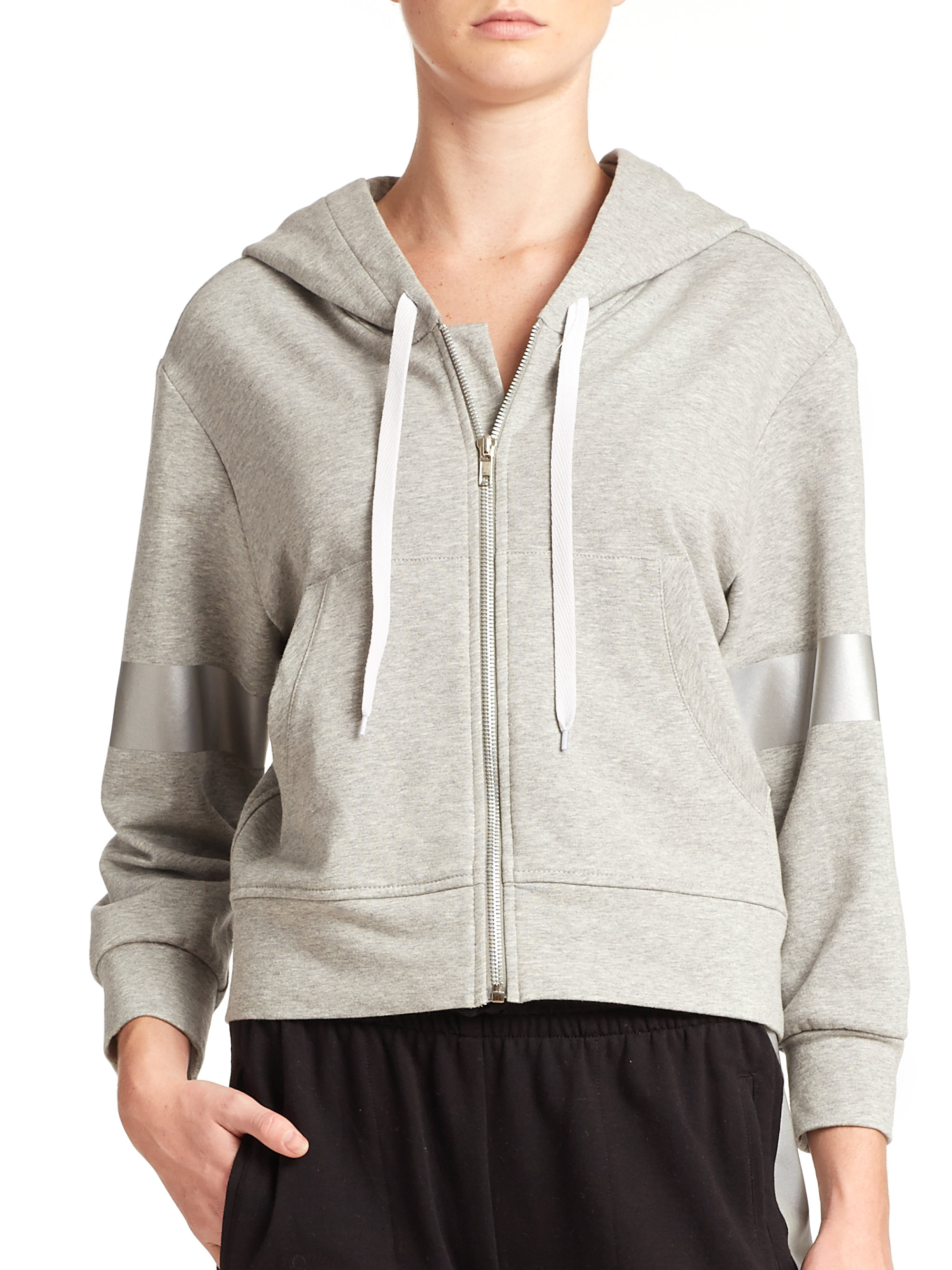 Norma Kamali Cotton Cropped Hooded Sweatshirt in Heather Grey (Gray) - Lyst