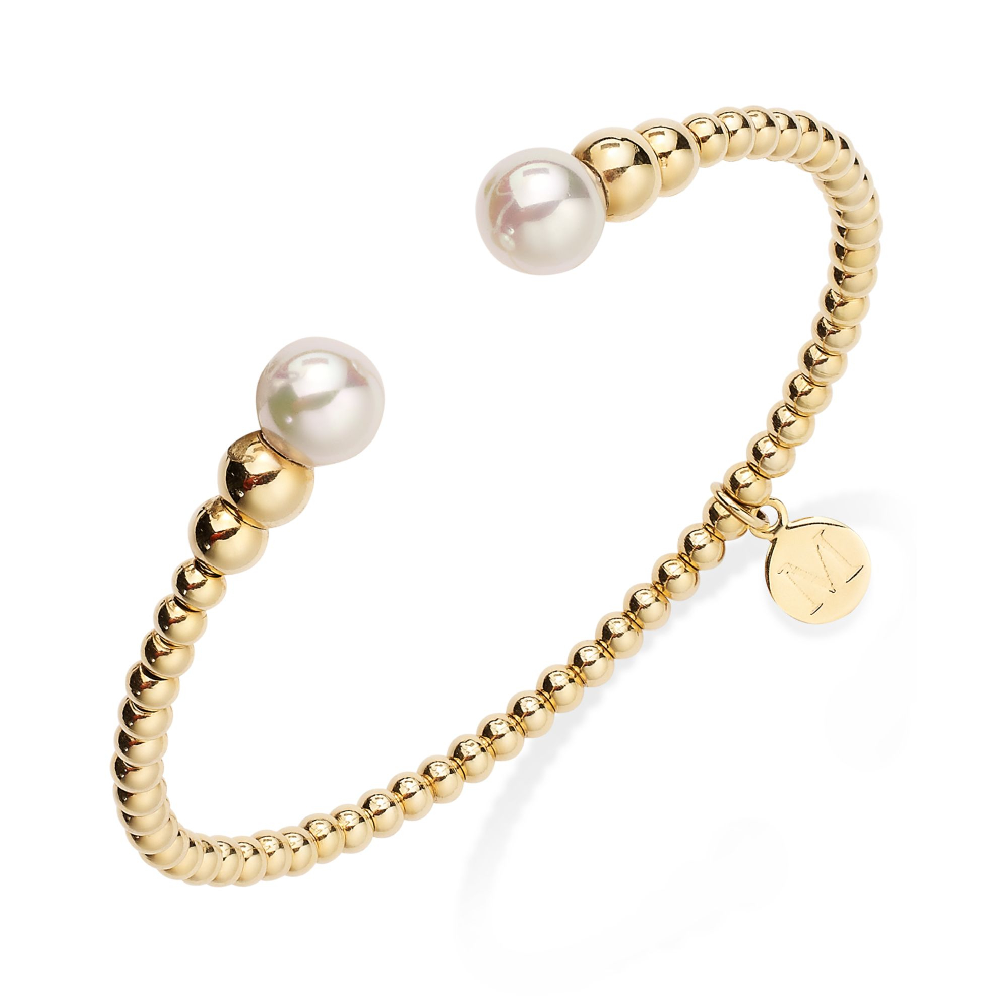 Majorica 18k Goldplated Graduated Bead and Organic Manmade Pearl Bangle ...