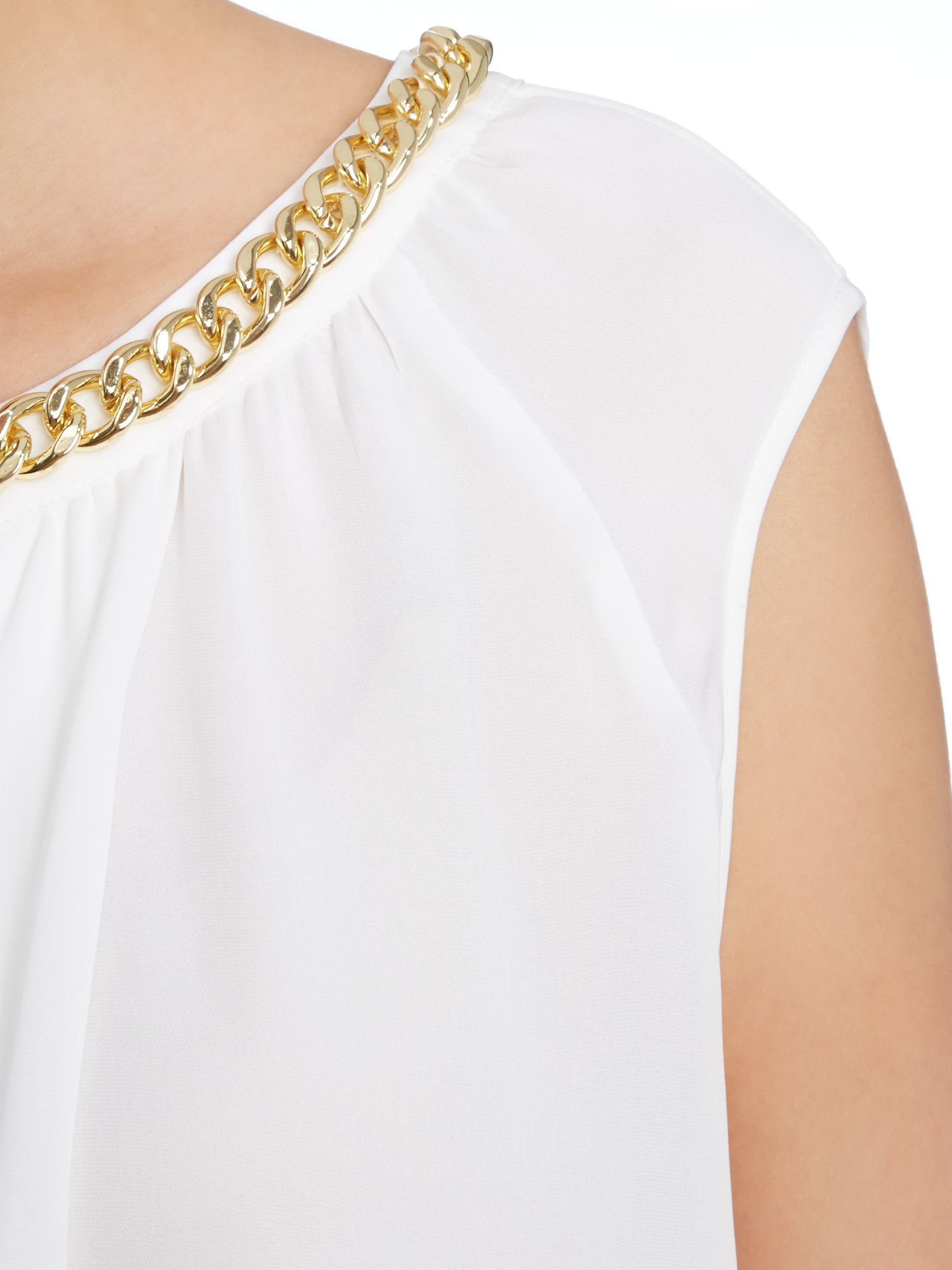Michael Kors Sleeveless Silk Top With Chain Neck Detail In Black Lyst