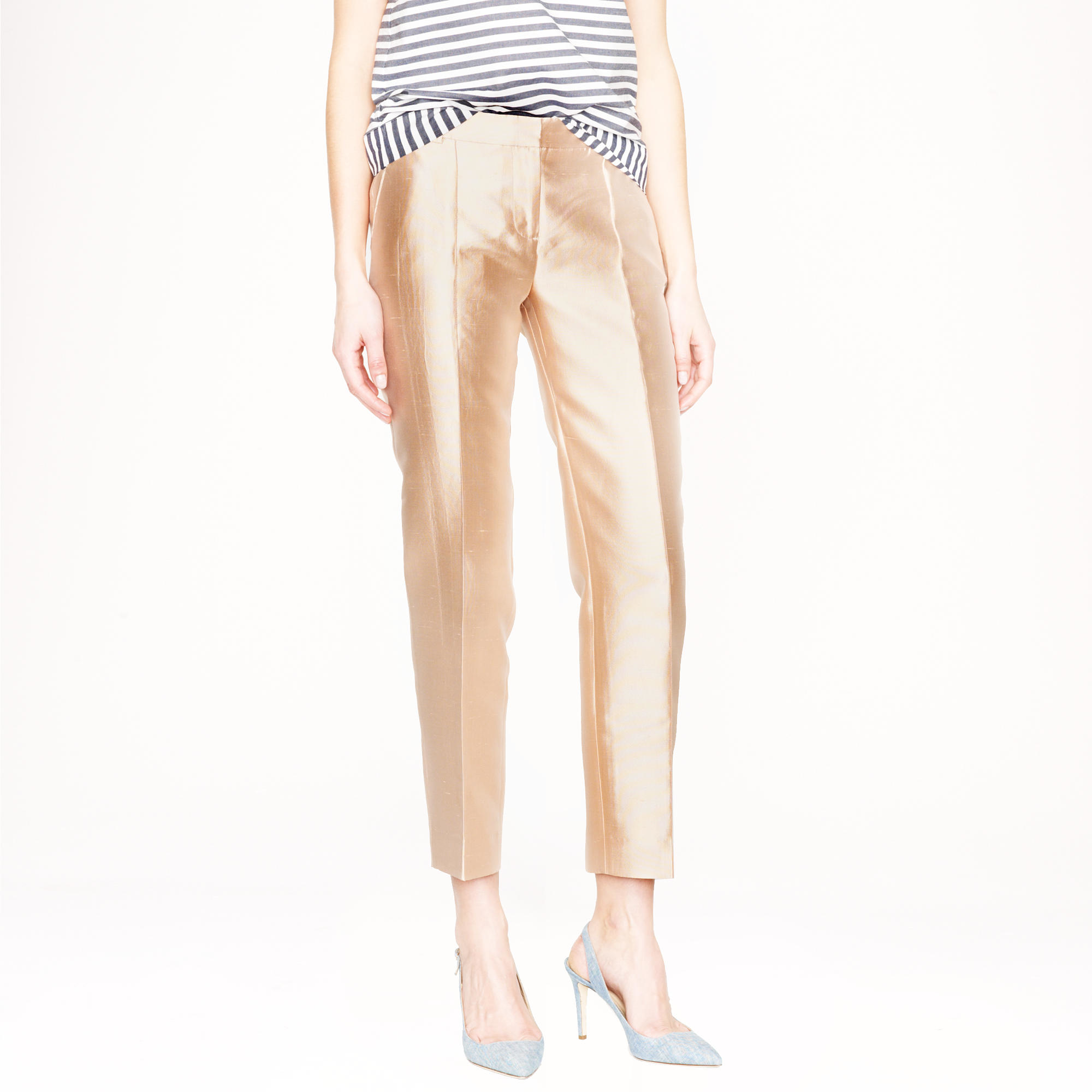 J Crew Collection Cropped Pant In Pintucked Silk Shantung In Orange