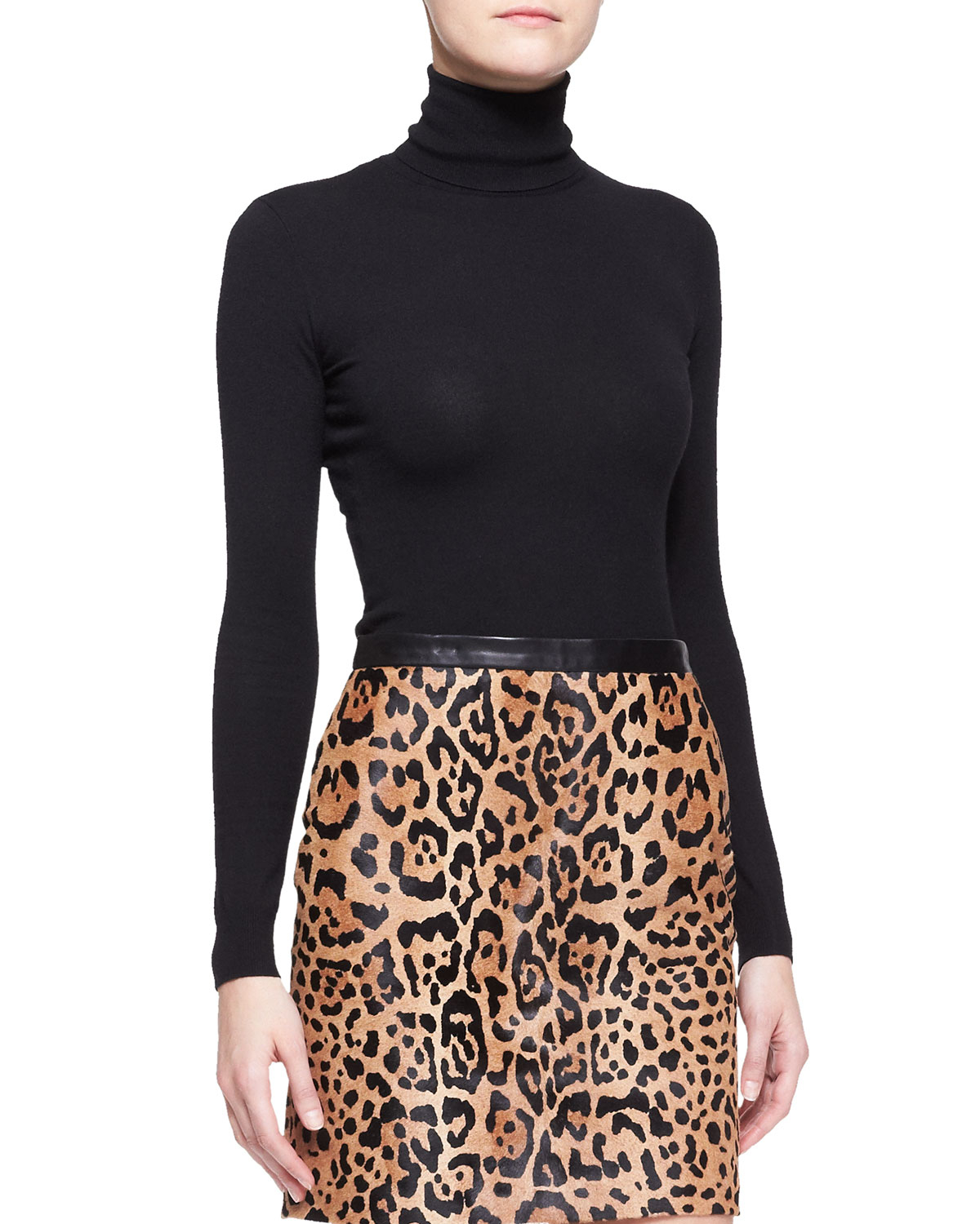 Ralph Lauren Black Label Long Sleeve Cashmere Silk Turtleneck In Black