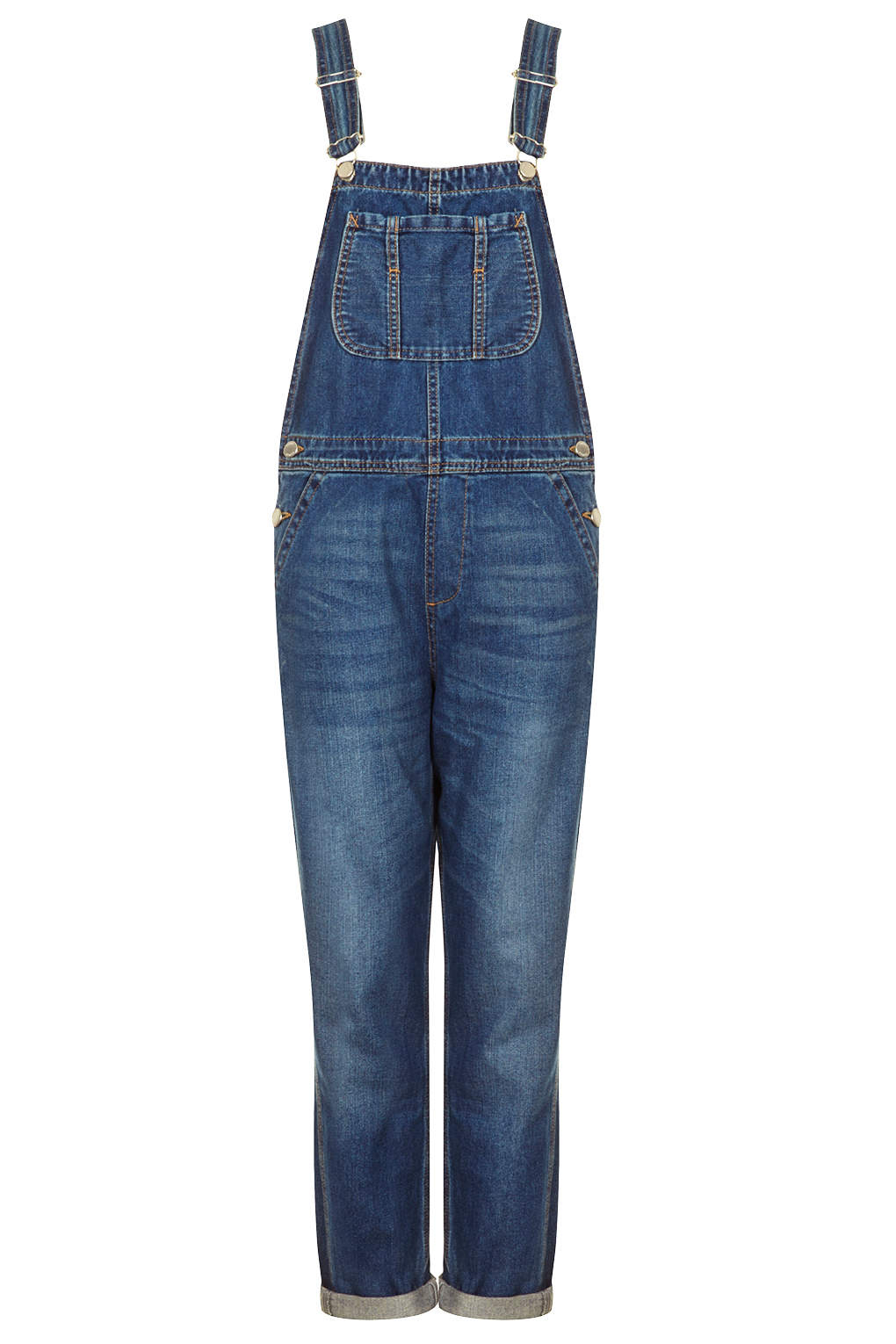 Lyst - Topshop Moto Denim Long Leg Dungarees in Blue Lyst - Topshop Moto Denim Long Leg Dungarees in Blue