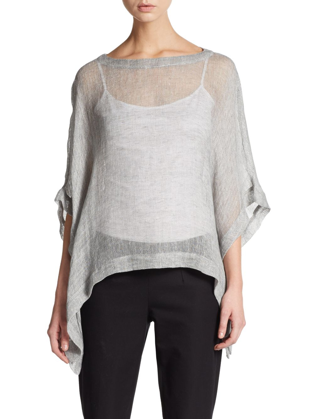Eileen Fisher Linen Blend Mesh Poncho in Gray | Lyst Eileen Fisher Linen Blend Mesh Poncho in Gray | Lyst