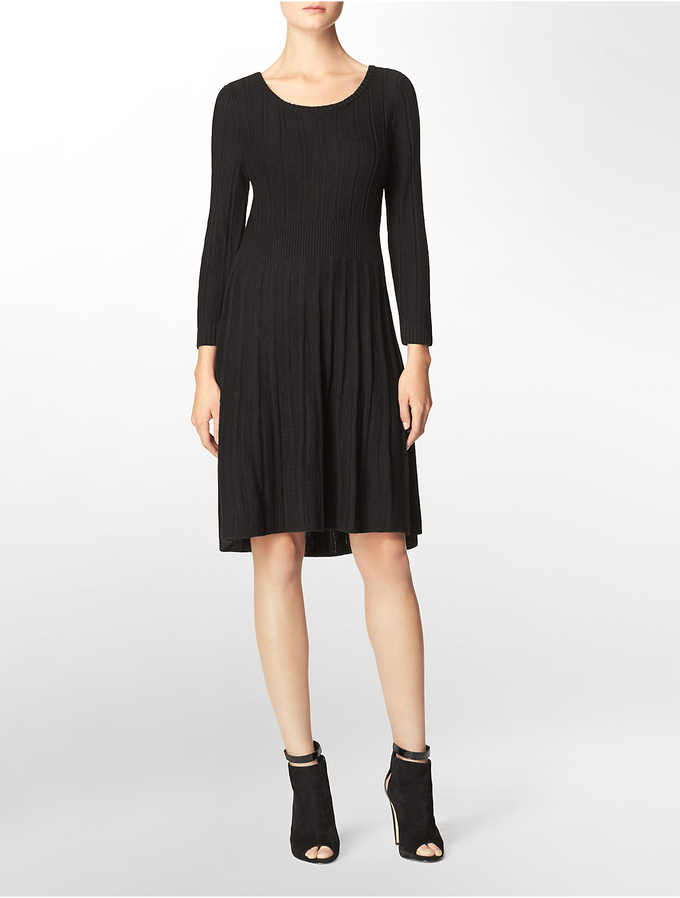 Calvin Klein White Label Ribbed Knit Long Sleeve Sweater Dress In Black