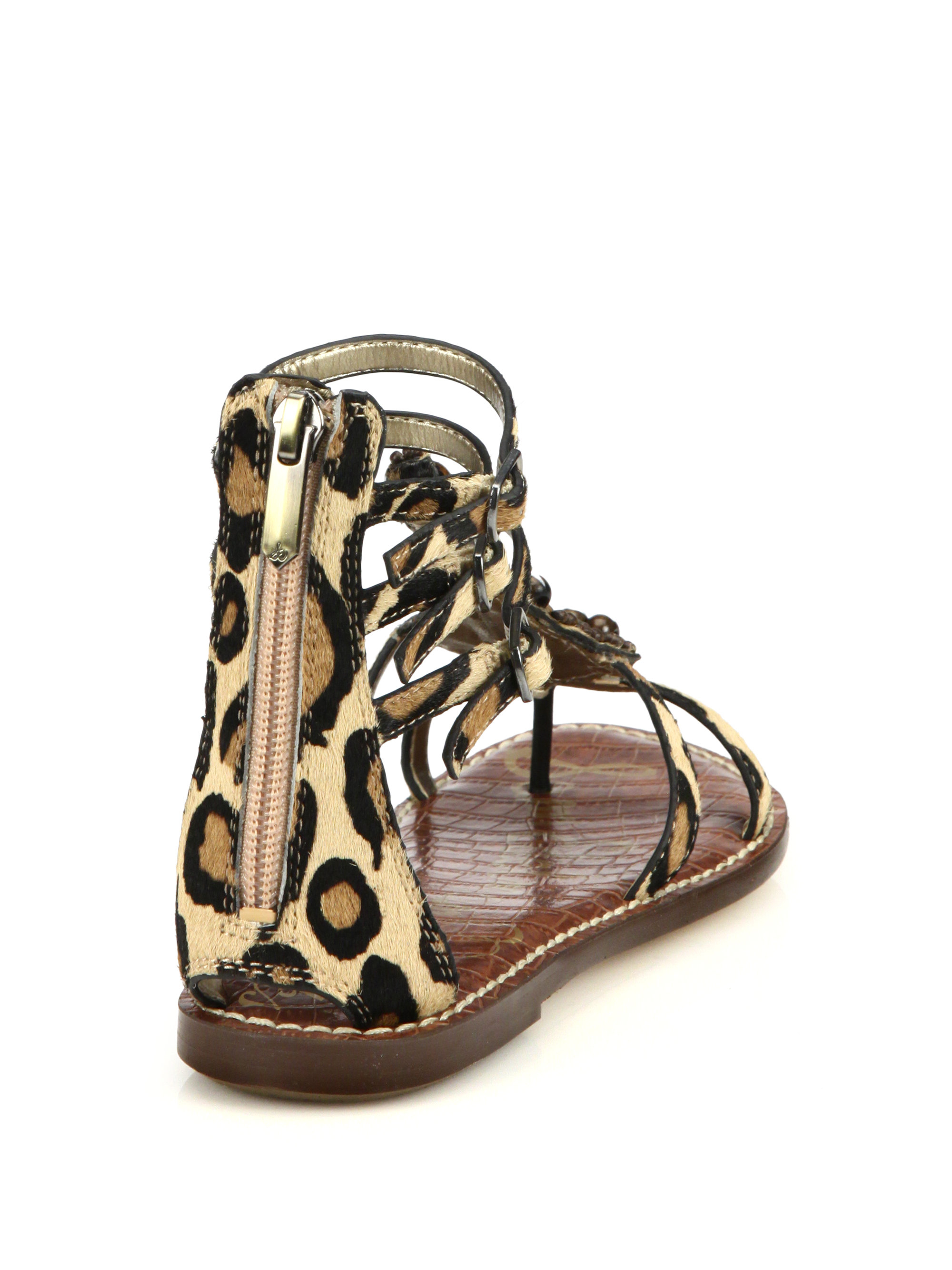 Sam Edelman Giada Beaded Leopard Print Calf Hair Sandals In Beige