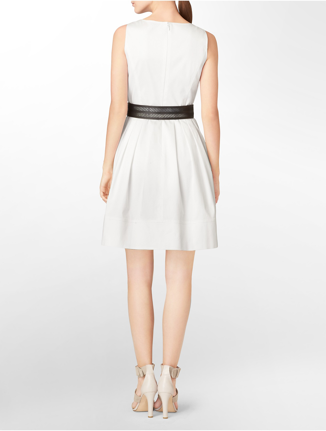 Lyst Calvin Klein White Label Pleated Fit Flare Belted Sleeveless