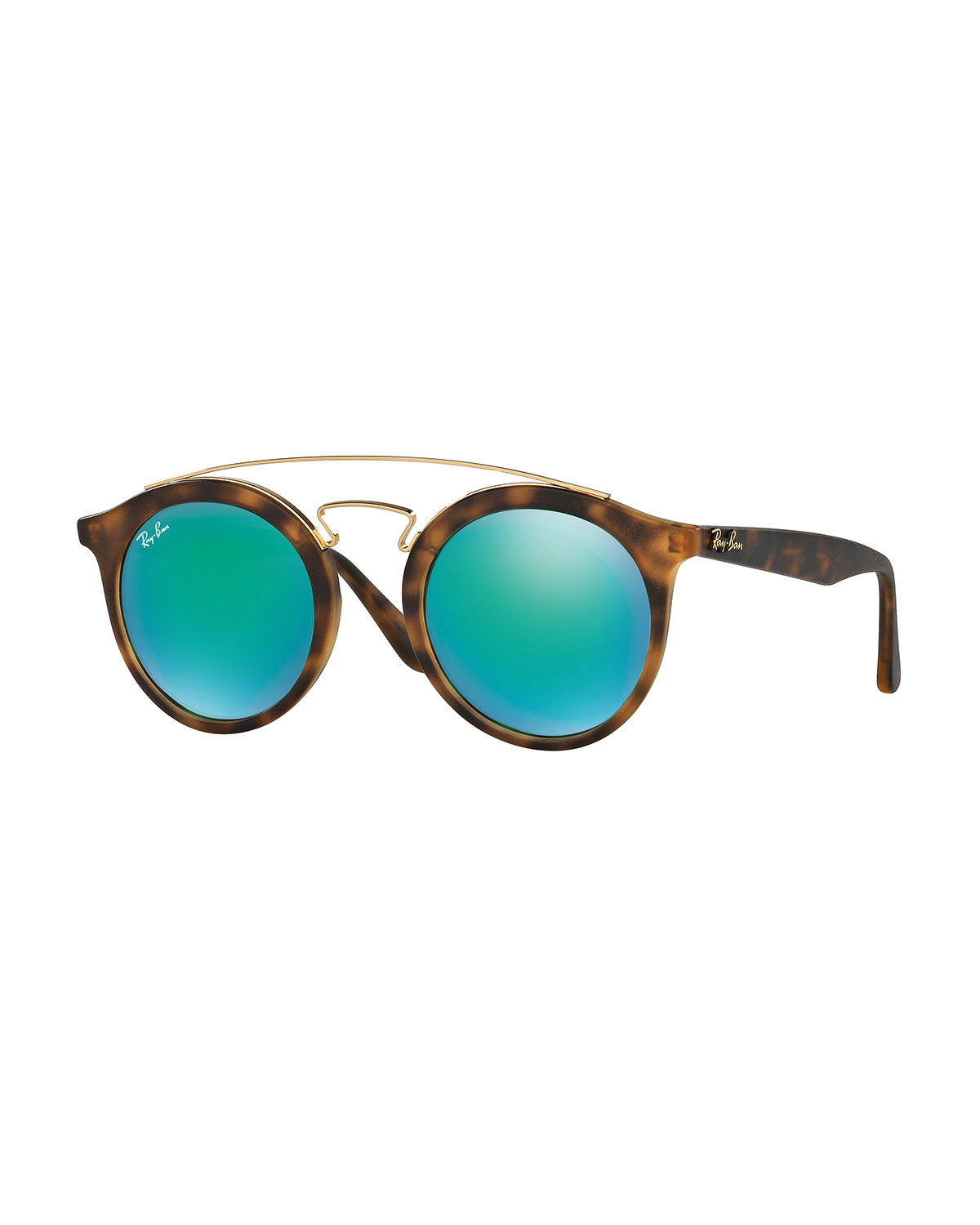 Ray Ban Round Mirrored Brow Bar Sunglasses In Brown Lyst