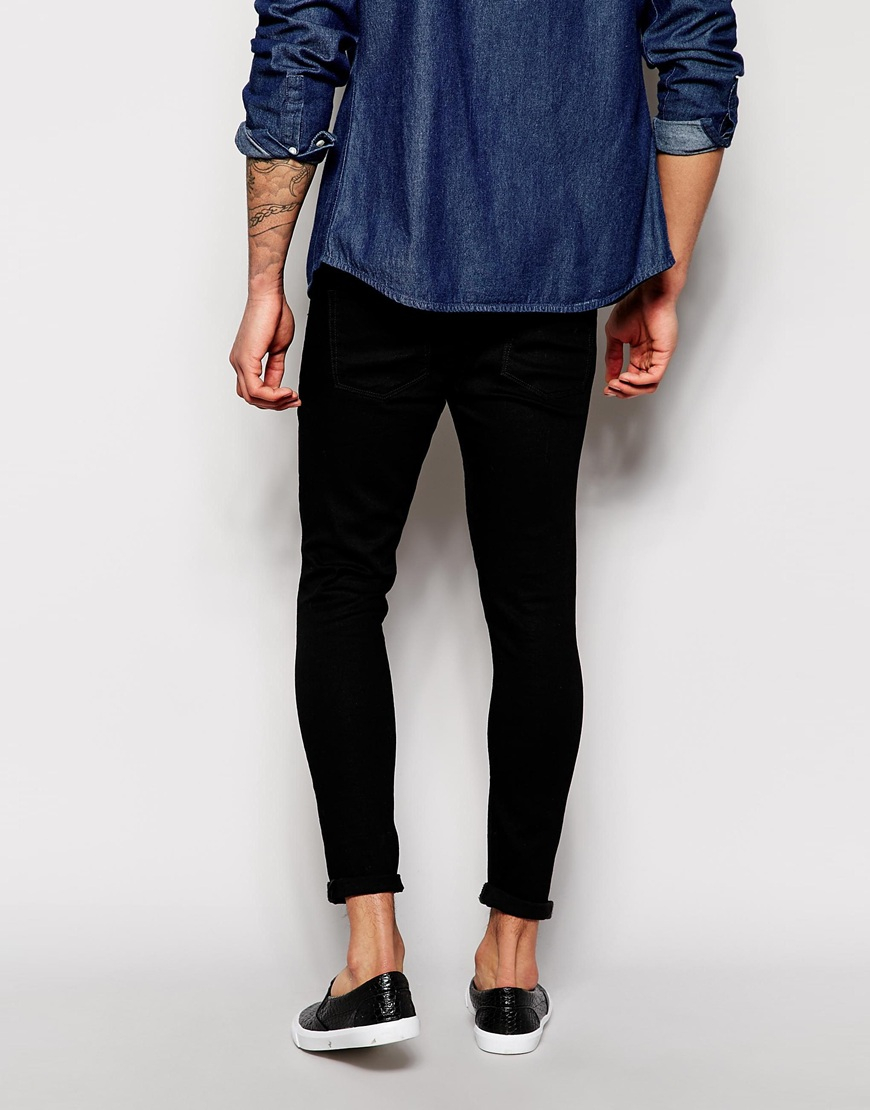 Asos Denim Extreme Super Skinny Jeans In Cropped Length In Black For