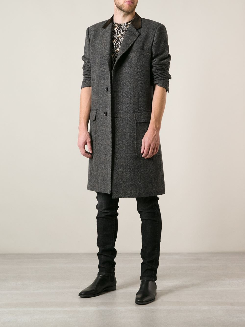 Dolce & Gabbana Herringbone Coat In Grey (gray) For Men - Lyst