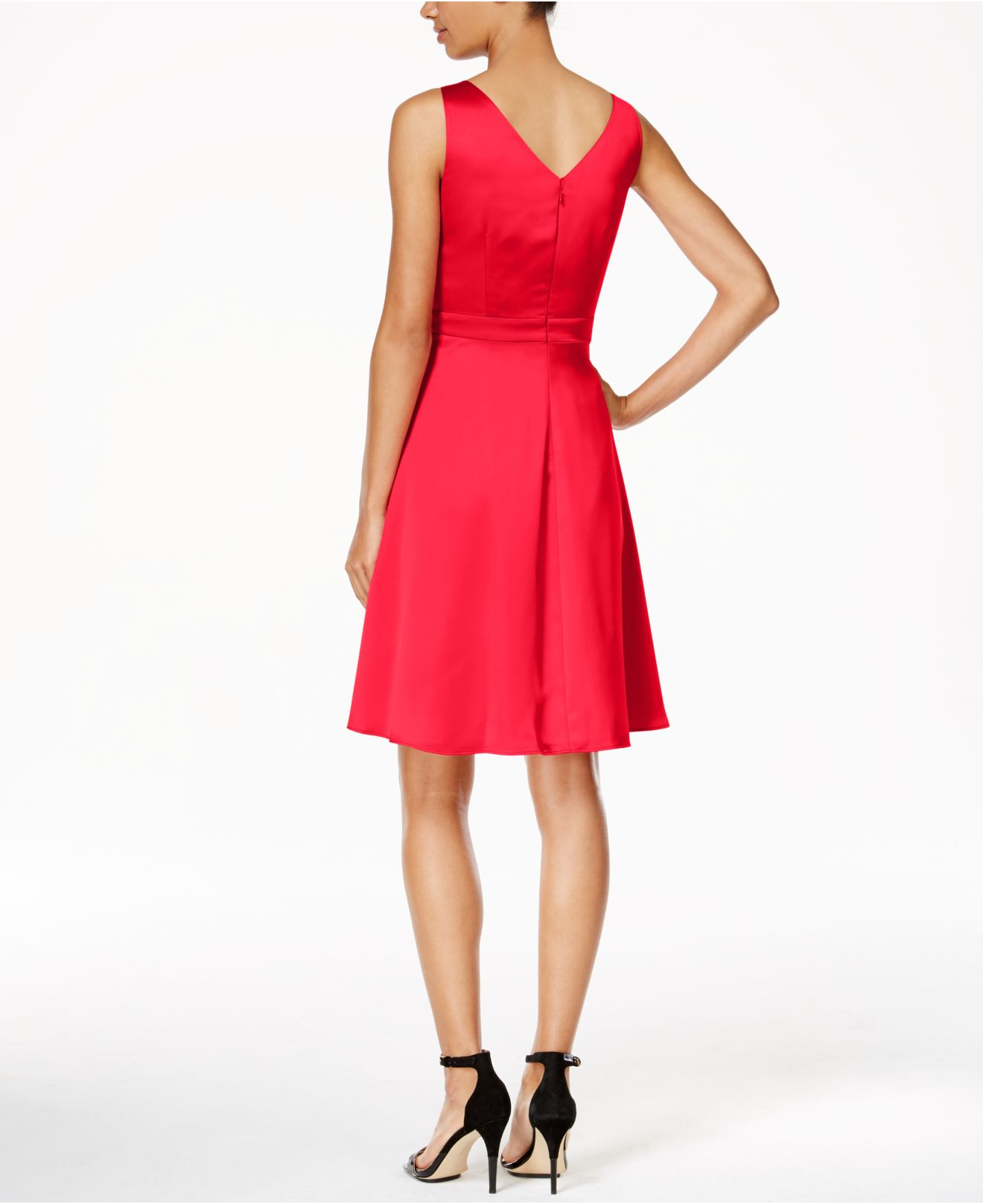 Calvin Klein Sleeveless Satin Surplice Neck Dress In Red Lyst