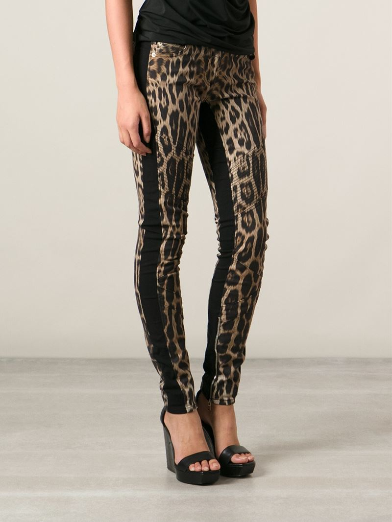 Roberto Cavalli Denim Leopard Print Skinny Jeans In Natural Lyst