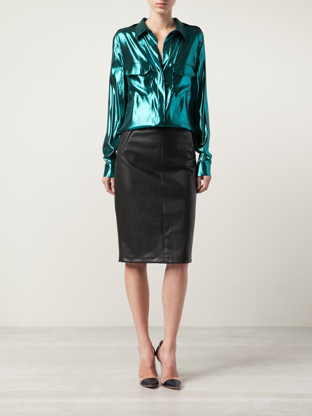 Lanvin Metallic Shirt in Green - Lyst