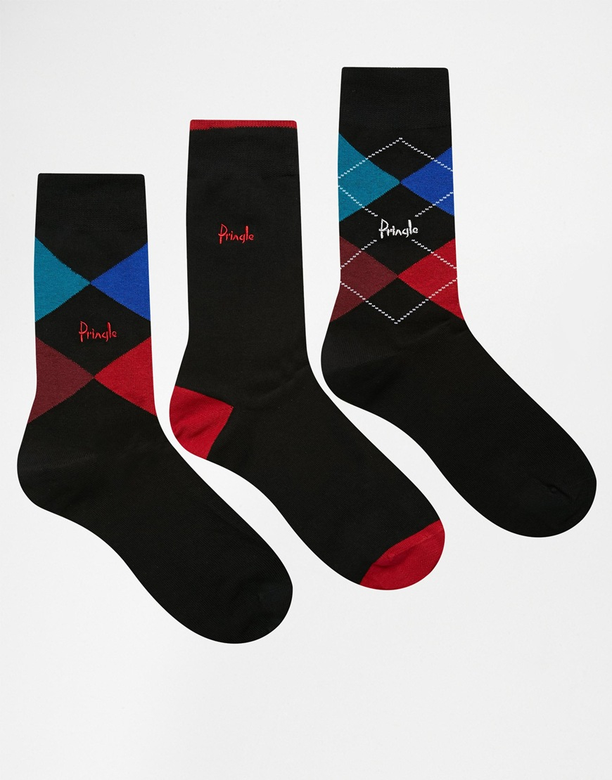 Pringle of scotland Waverley Argyle Socks In 3 Pack in Black for Men | Lyst