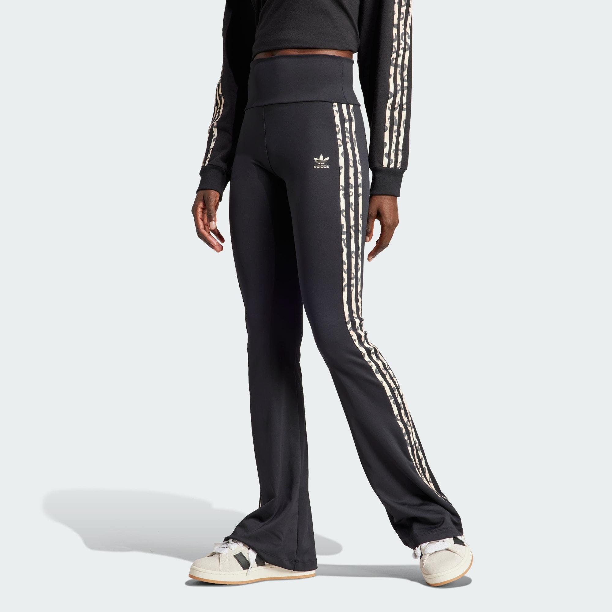 adidas Originals Leopard Luxe 3-stripes Infill Flared Leggings in Black ...