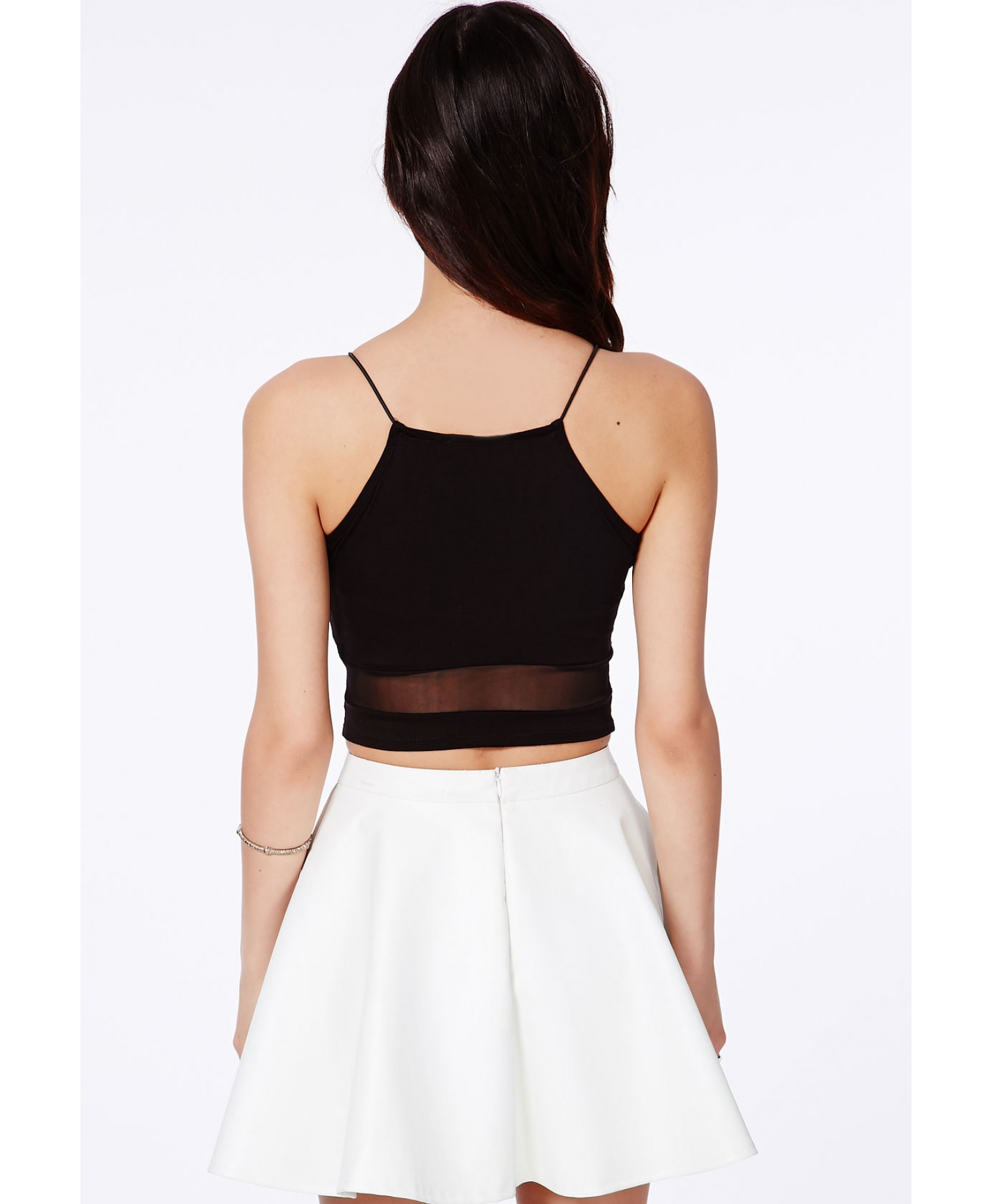 Missguided Pavelca Black Spaghetti Strap Crop Top With Mesh Panel In