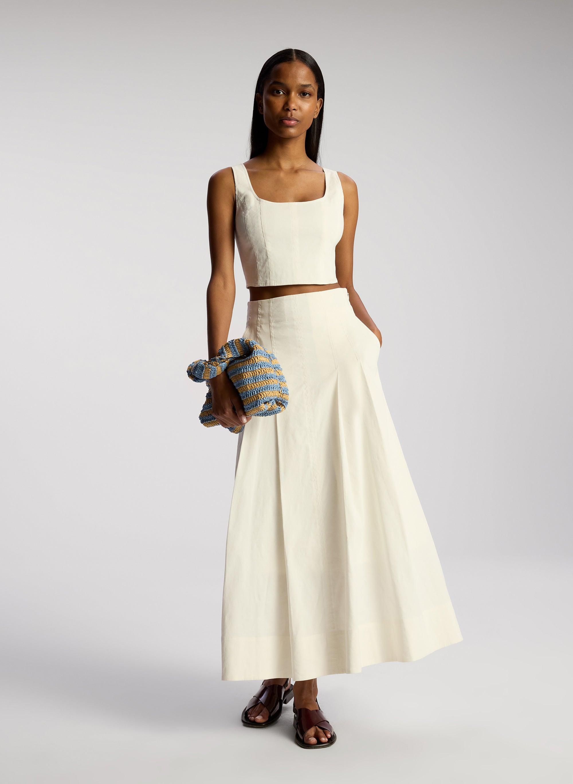 A.L.C. Eve Stretch Linen Midi Skirt in Natural | Lyst