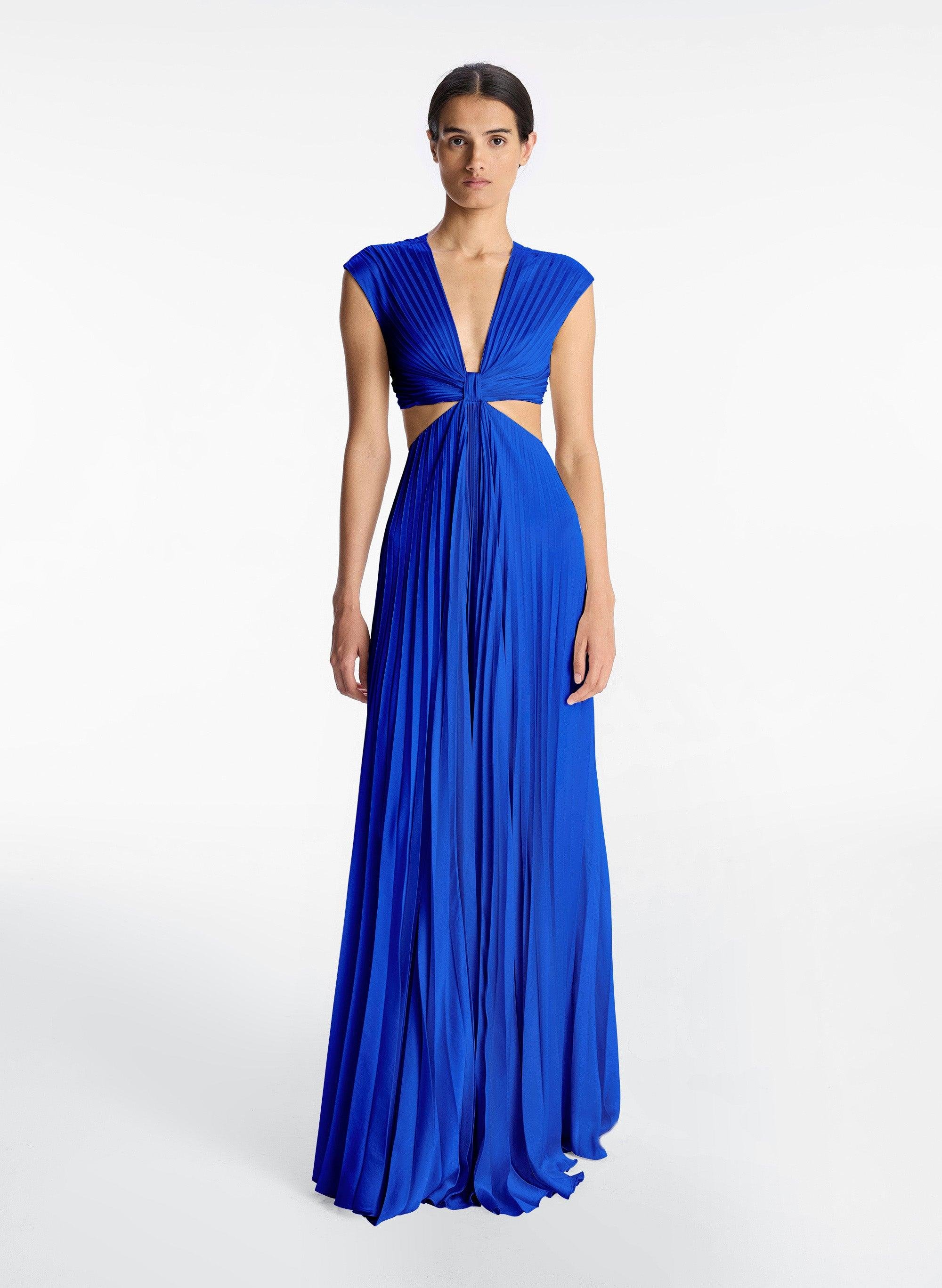 A.L.C. Alejandra Satin Pleated Dress in Blue | Lyst