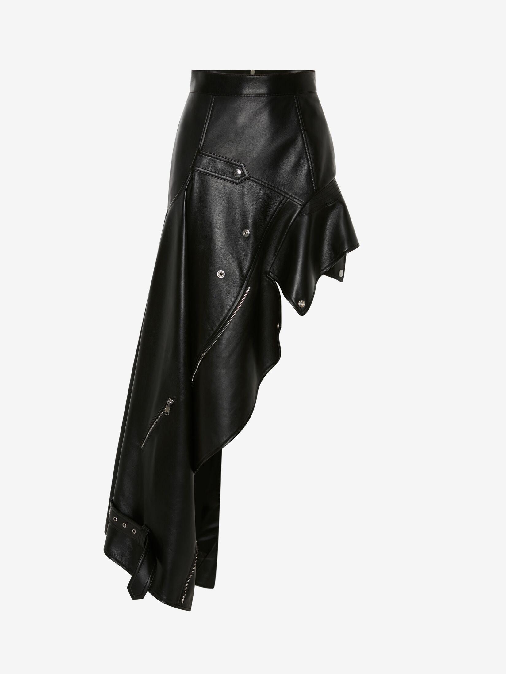 Alexander McQueen Asymmetric Drape Biker Leather Skirt in Black | Lyst UK