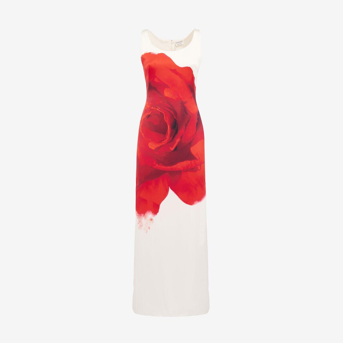 Alexander McQueen White Bleeding Rose Pencil Dress in Red | Lyst