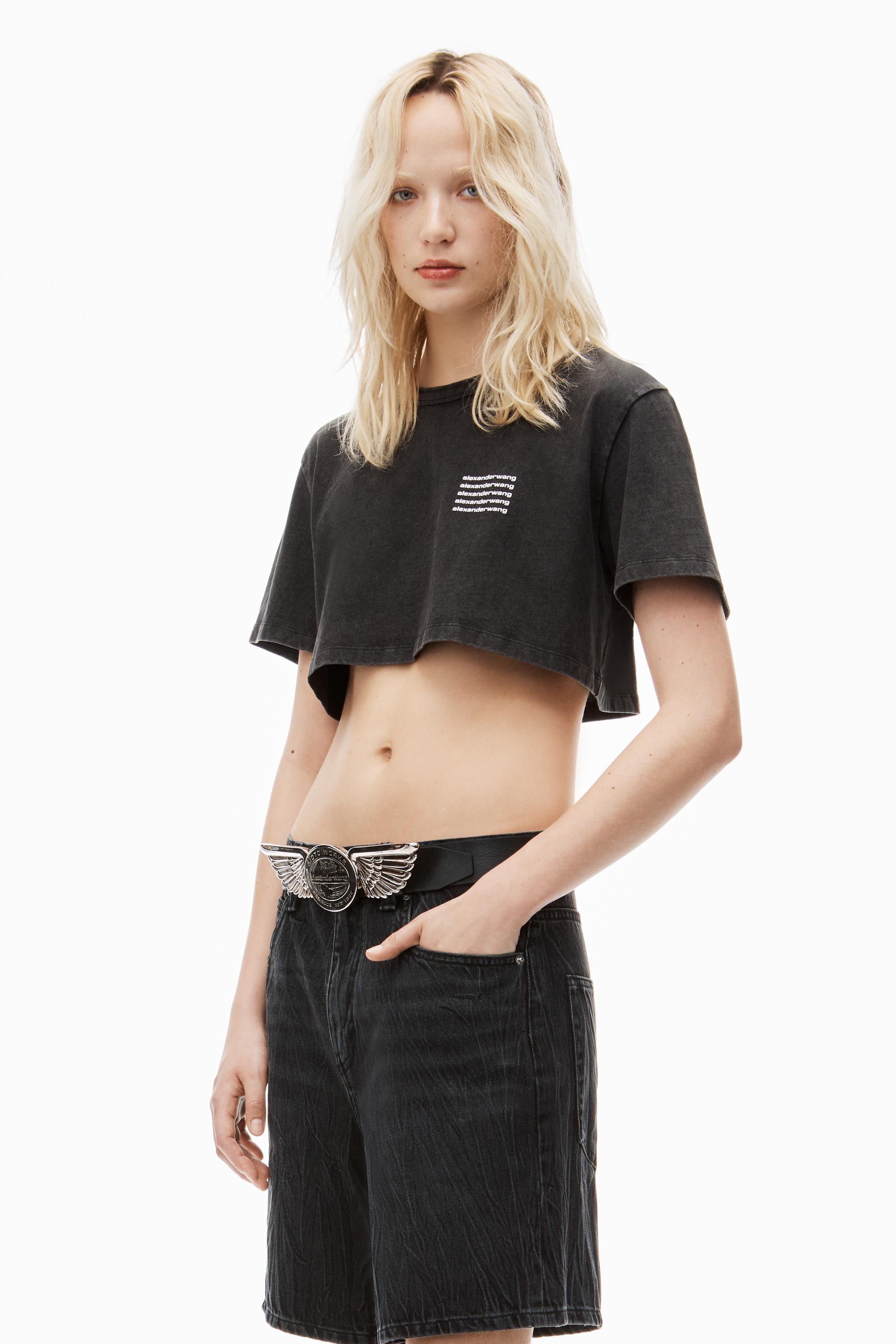 Alexander Wang Crop Tee In Acid Wash Jersey in Black | Lyst