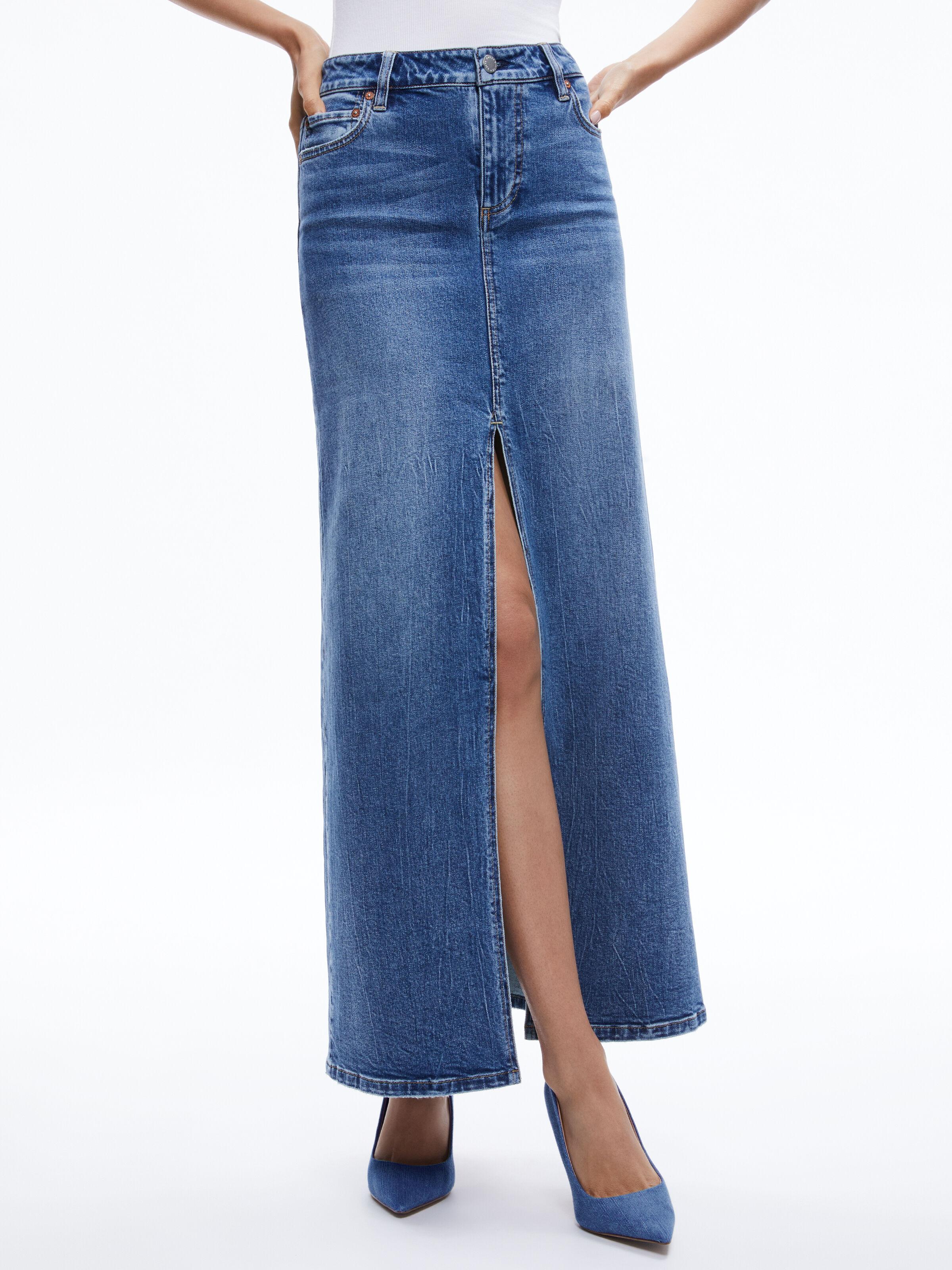 Alice + Olivia Rye Denim Maxi Skirt in Blue | Lyst