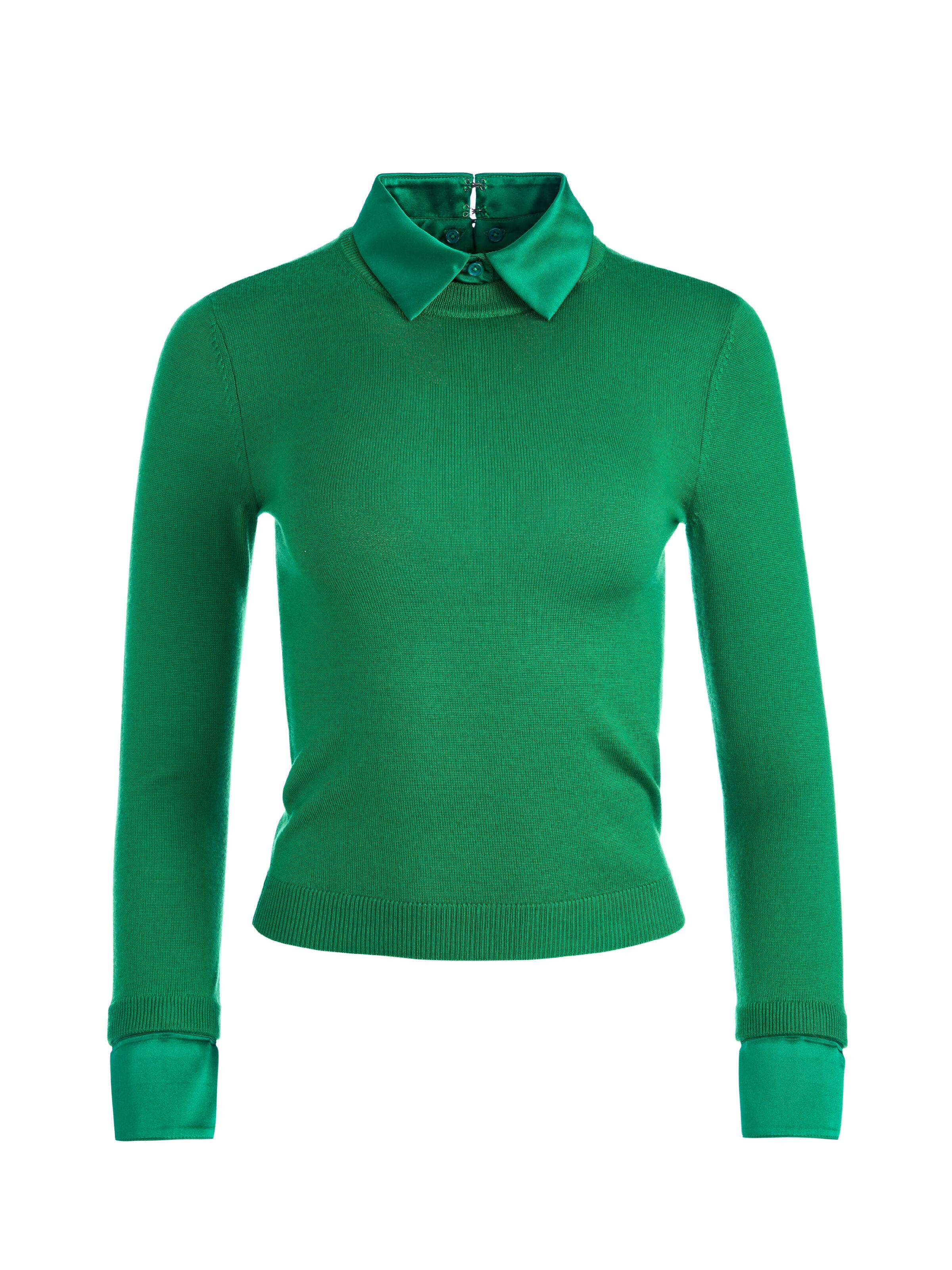 Alice + Olivia Wool Alice + Olivia Porla Collared Sweater in Emerald ...
