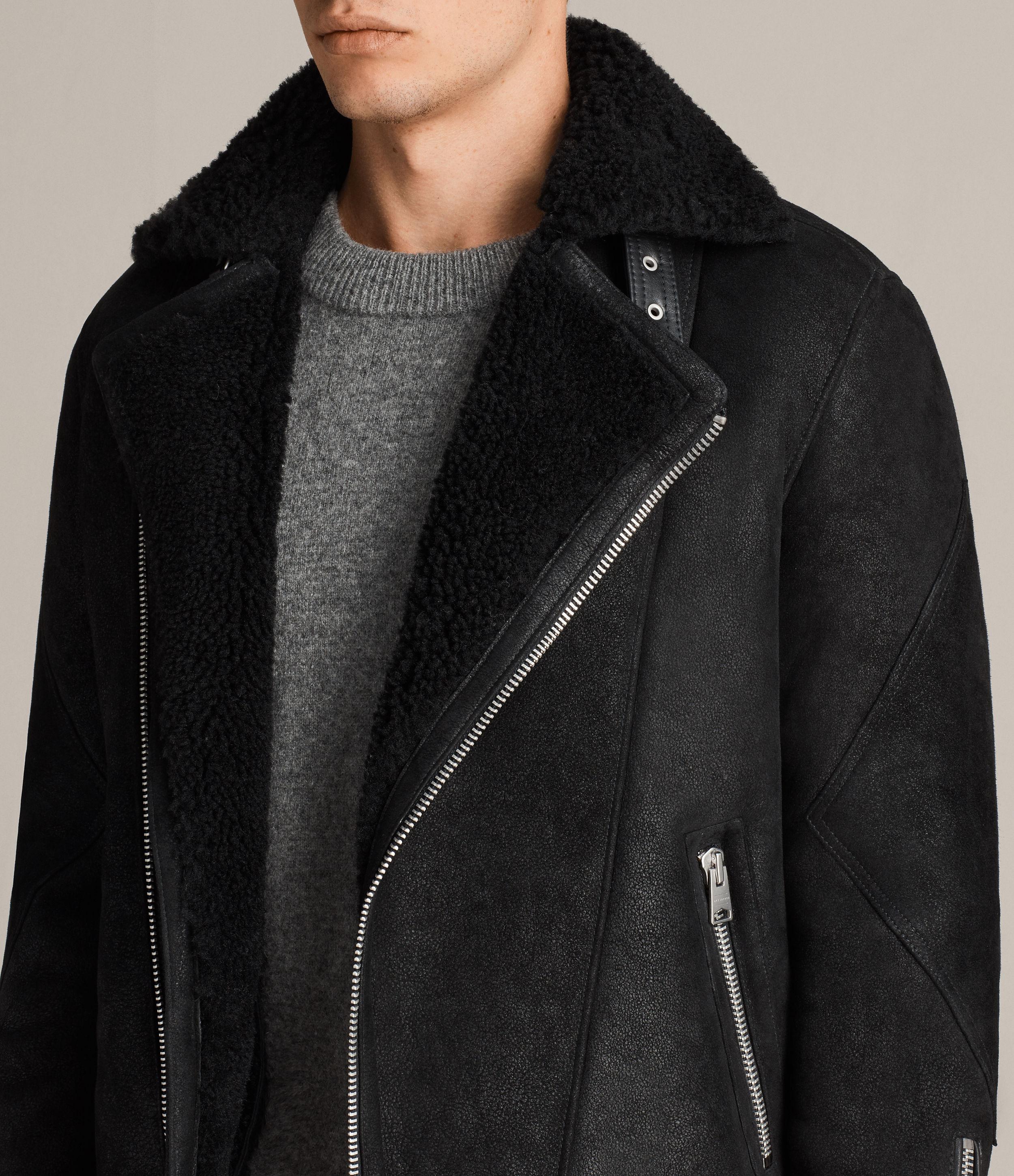 AllSaints Leather Brooklyn Shearling Biker Jacket in Black for Men - Lyst