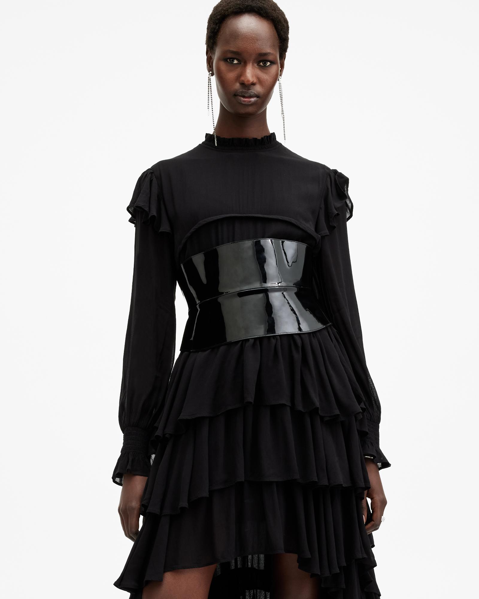 AllSaints Oakleigh Leather Corset Belt,, Patent/Brass in Black | Lyst