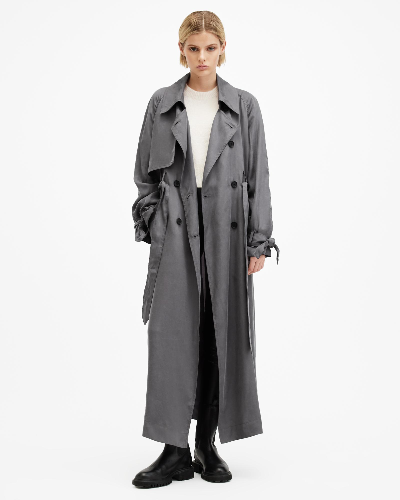 AllSaints Koko Longline Oversized Trench Coat,, Eiffel in Gray | Lyst