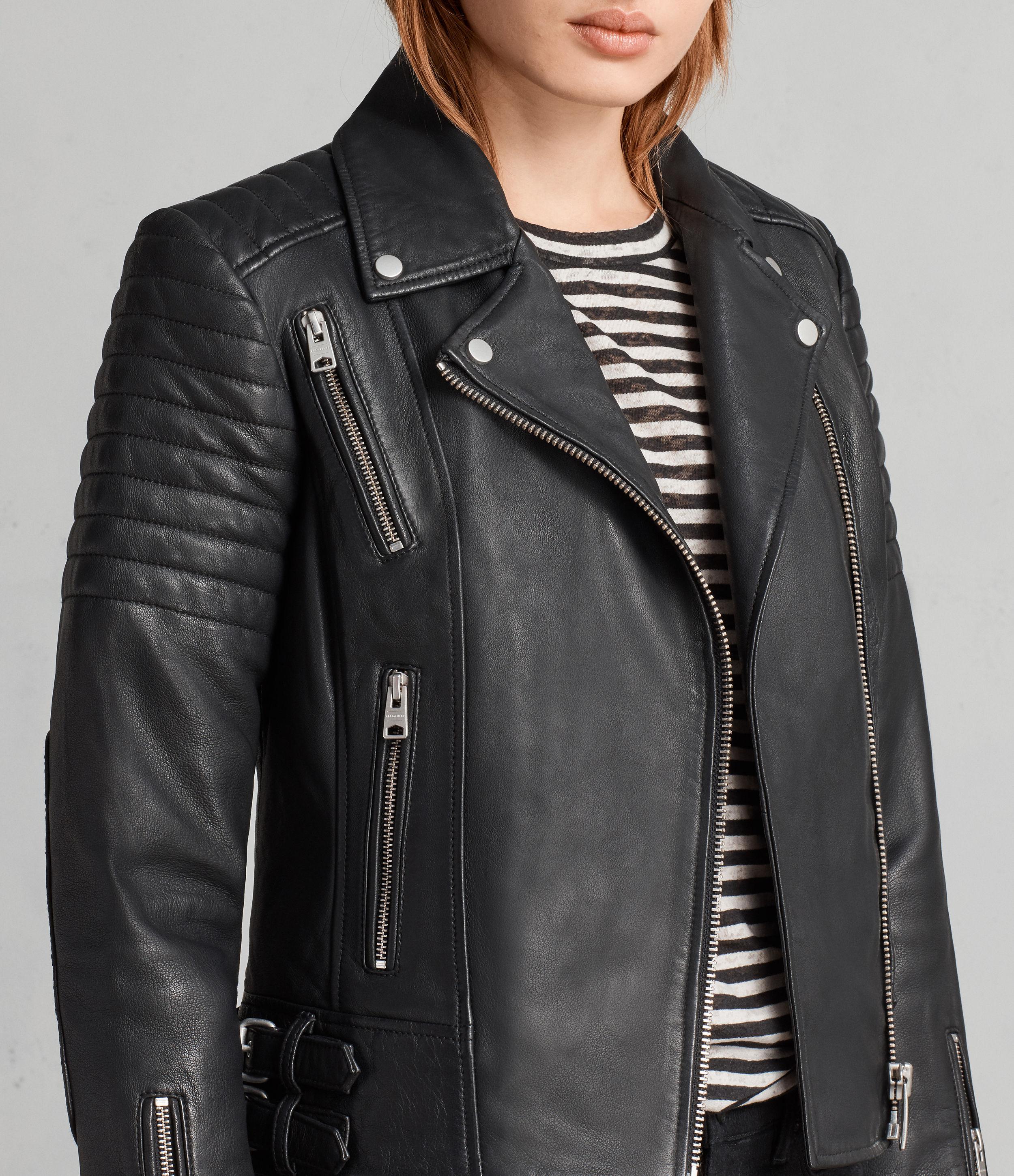 AllSaints Women's Lamb Leather Slim Fit Papin Biker Jacket, Black, Size ...